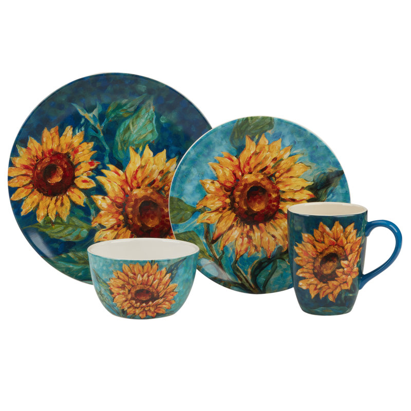 Certified International Golden Sunflowers 16pc Dinnerware Set Service ...