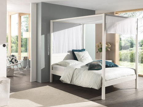 Vipack White European Single Canopy Bed with Slatted Frame, Canopy ...