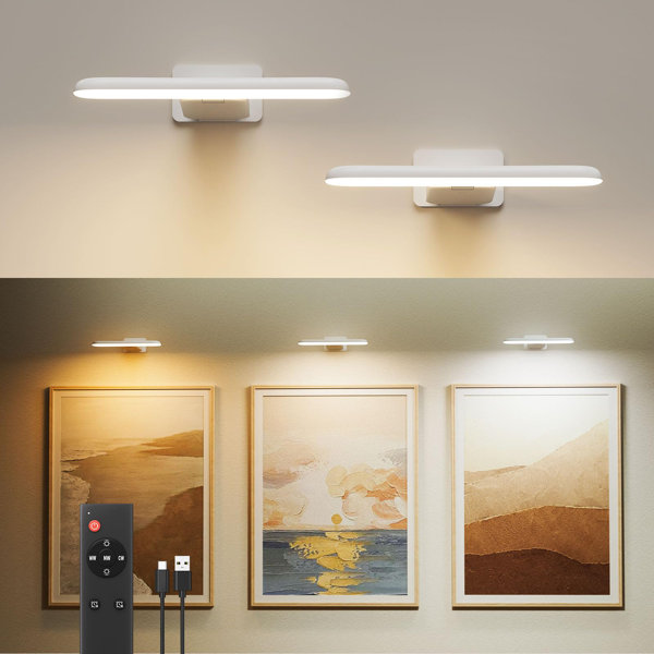 Wrought Studio 2 Pack LED Wall Light Cordless with Remote,3 Colour ...