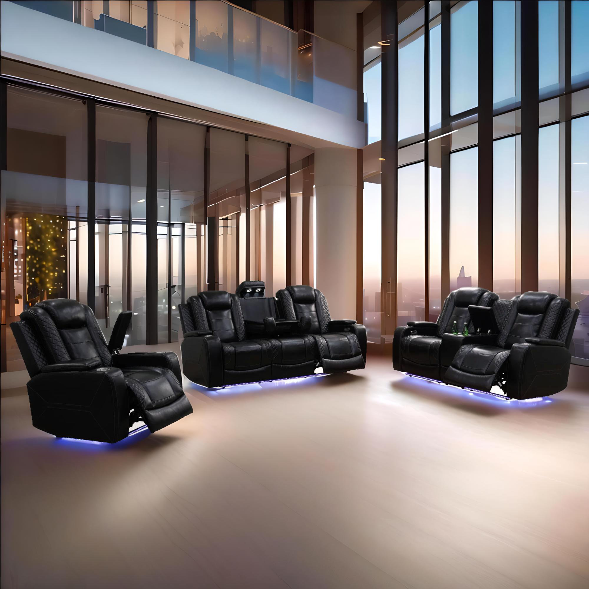 Latitude Run® Opal Black Vegan Leather Power Reclining 3-Piece Living ...