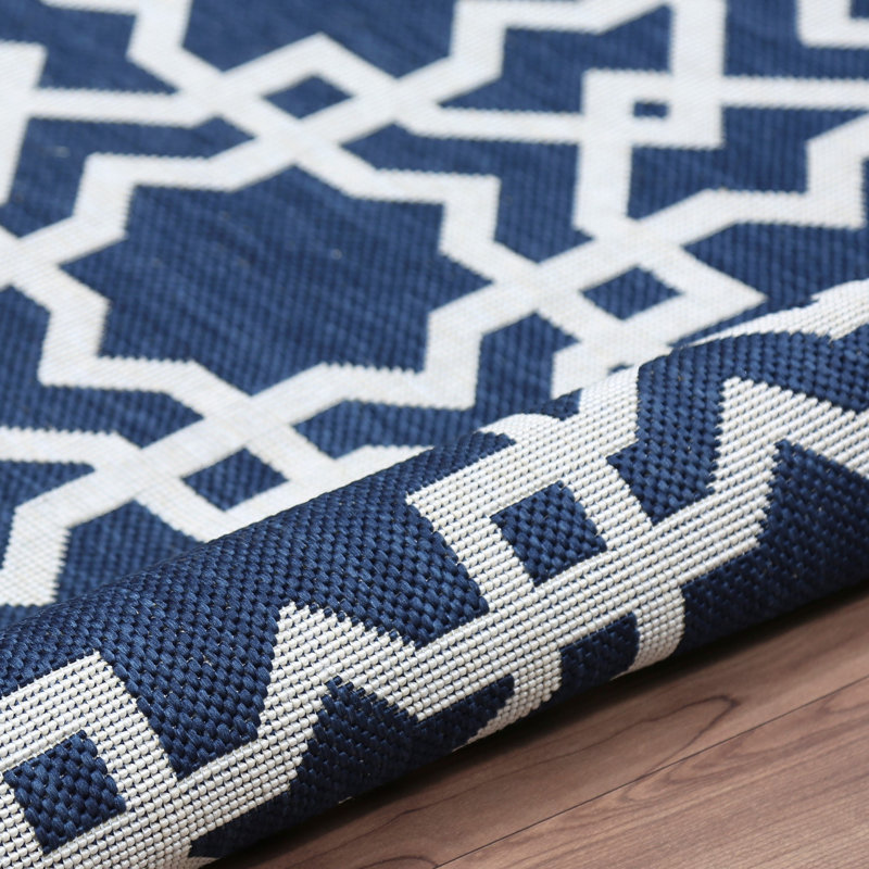Red Barrel Studio® Finnigan Geometric Flatweave Navy Blue Area Rug ...