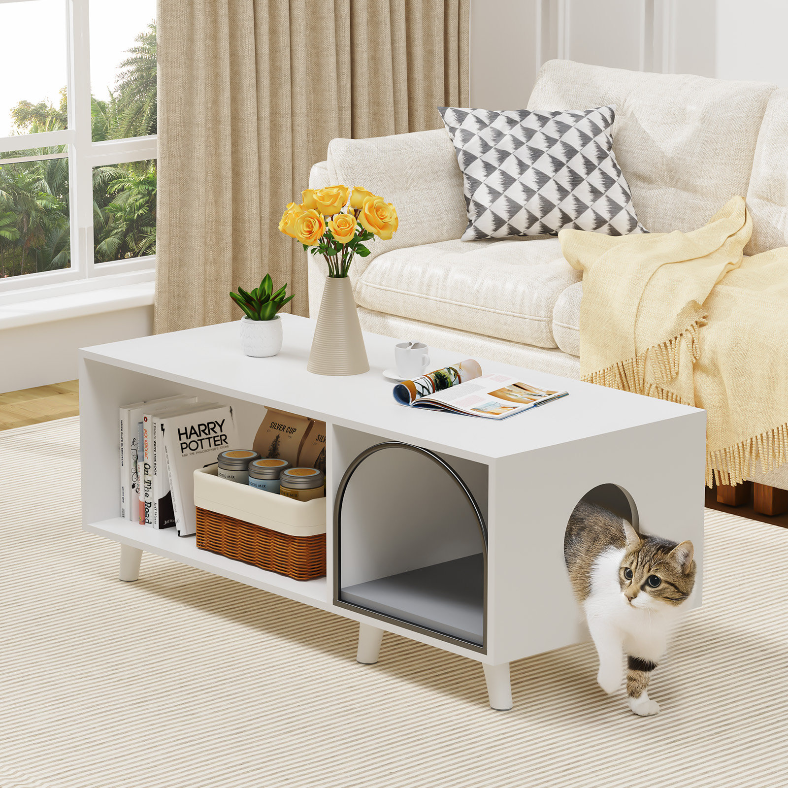 Corrigan Studio® 6 Legs Coffee Table With Cat Resting Place "& Reviews ...