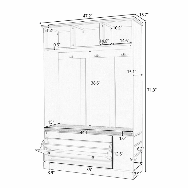 Hokku Designs Hall Tree With Bench Mudroom Storage Unit Entryway Coat ...