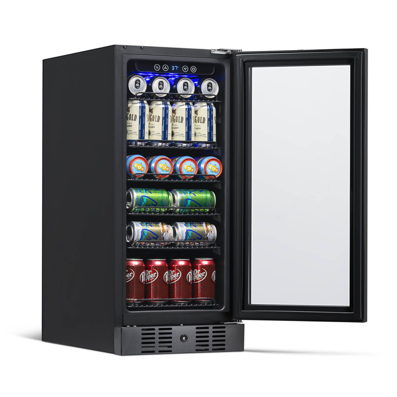 Newair 15" Built-in 96 Can Beverage Fridge in Black Stainless Steel ...