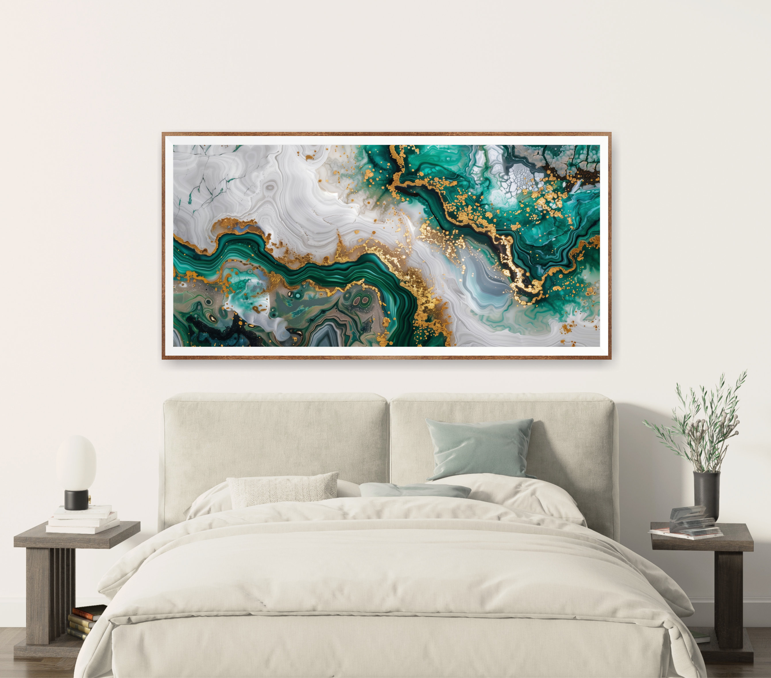ART TERRITORY Abstract Geode Wall Art, Emerald And Gold Marble Shape ...