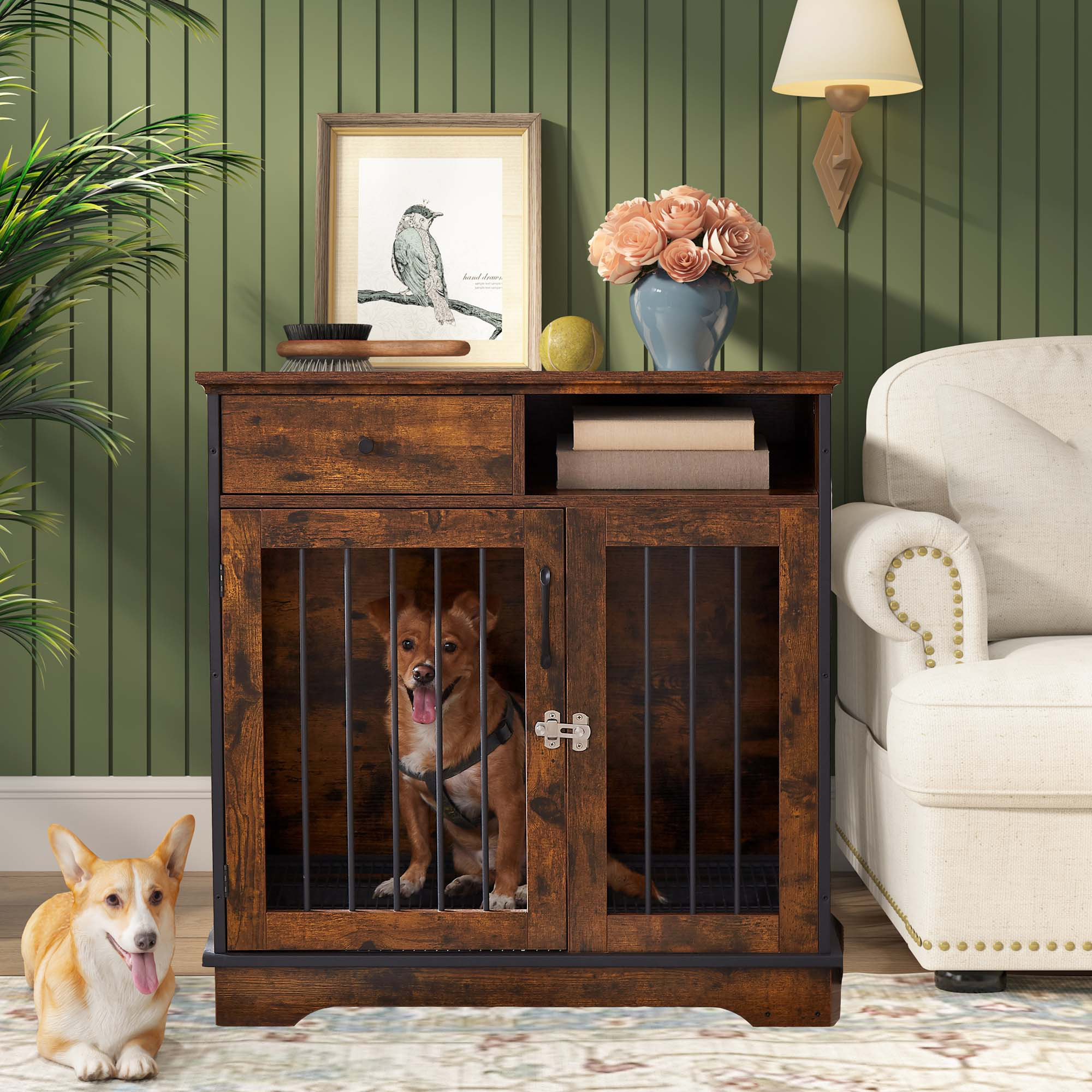 Tucker Murphy Pet™ Rustic Brown Furniture Style Dog Crate Dog Cage ...