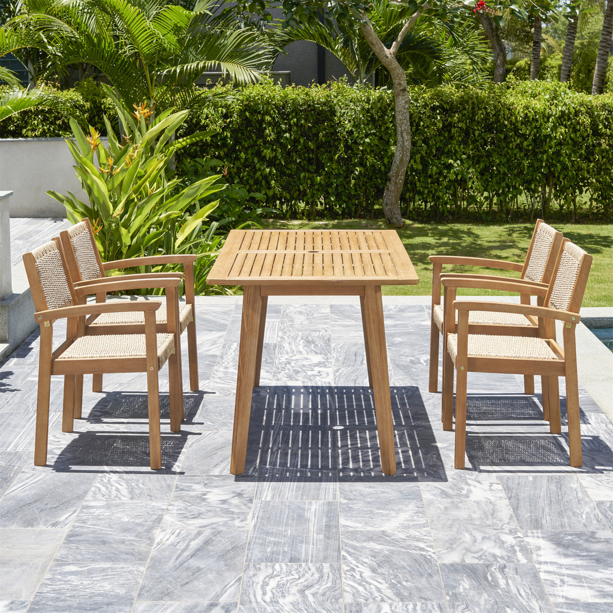 Bayou Breeze Mauricio 7-Piece Acacia Wood Dining Set With Stacking Chair - Wayfair Canada