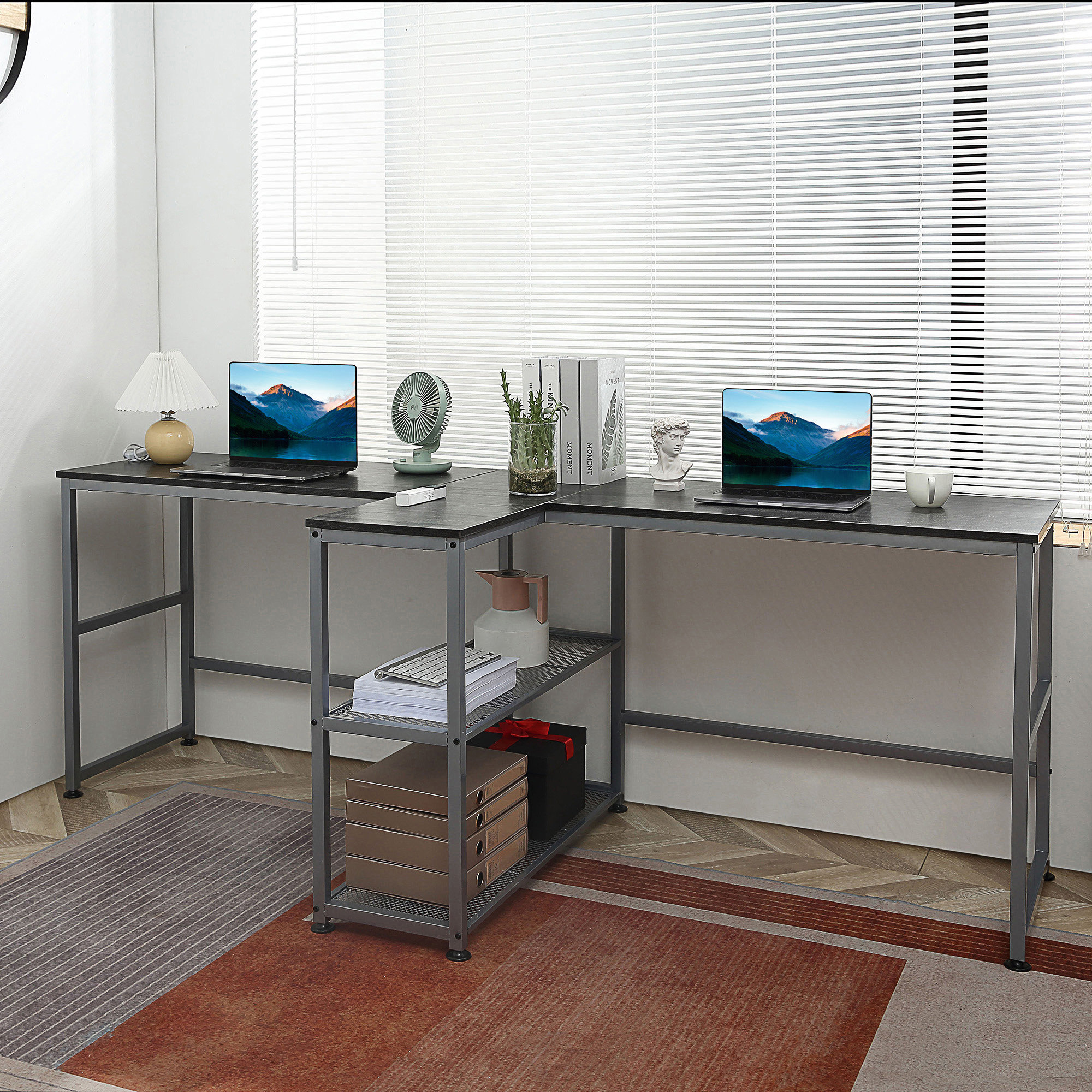 17 Stories 83" Two Person Computer Desk With 2 Storage Shelves, Double ...