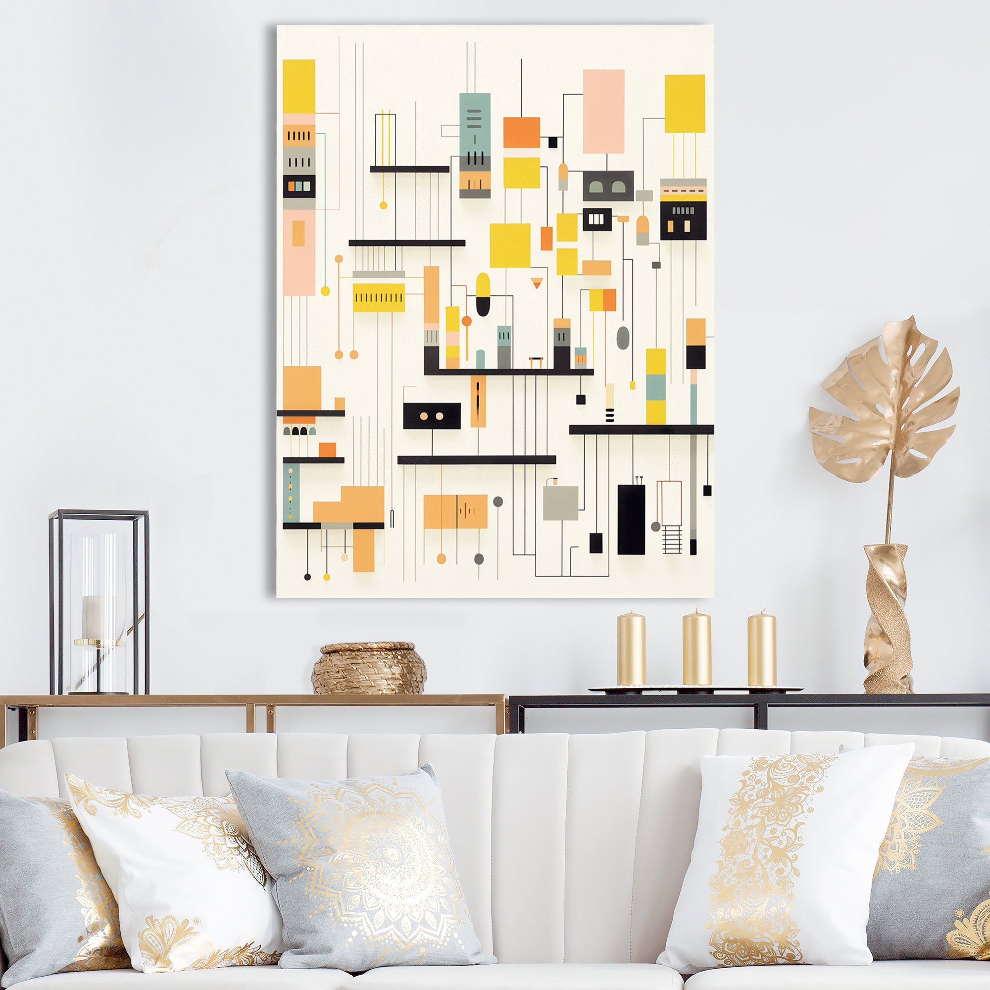Ebern Designs Modern City Retro Cubist Abstract On White - Modern ...