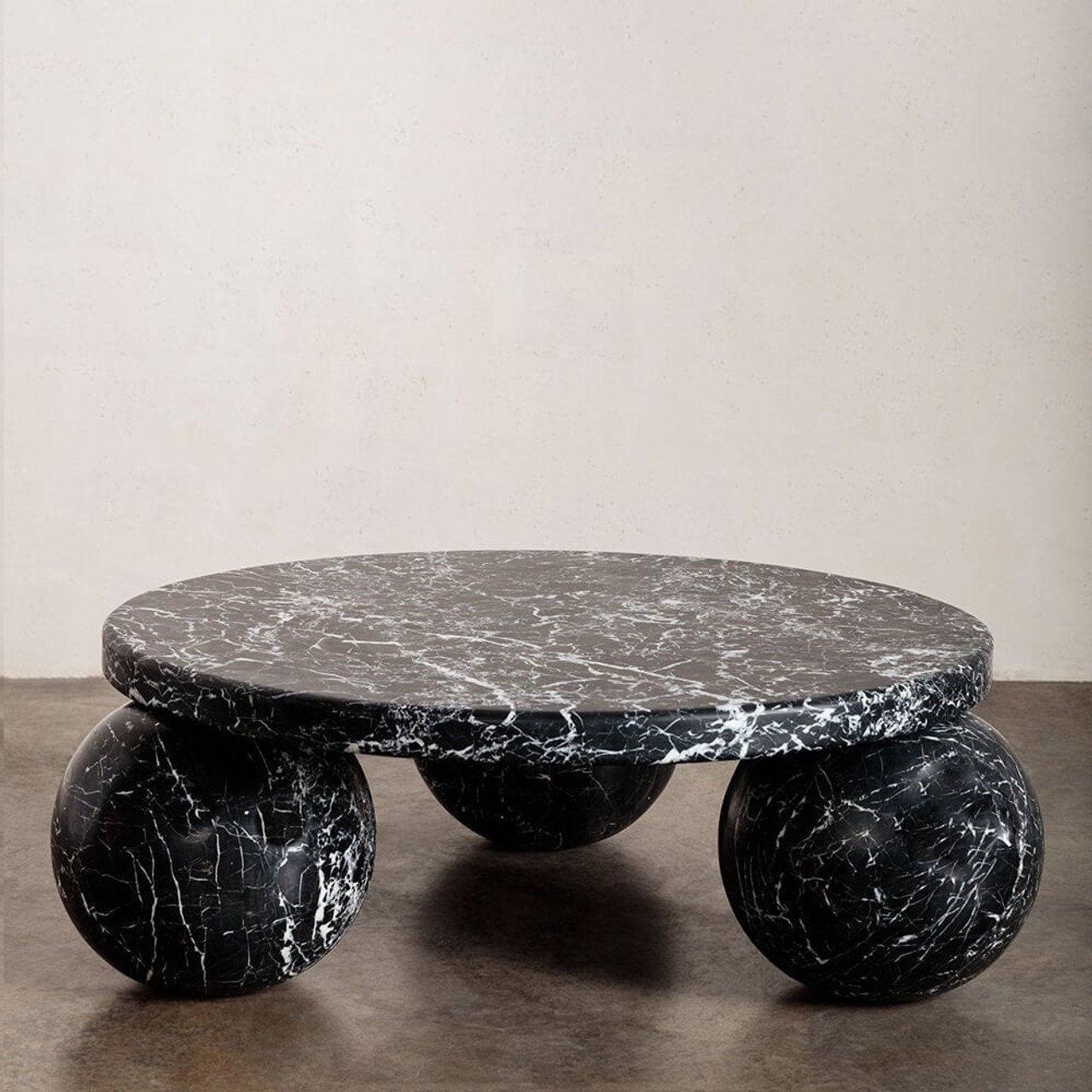 BETACH Genuine Marble Round 3-Sphere Coffee Table - Nero Black Marble ...