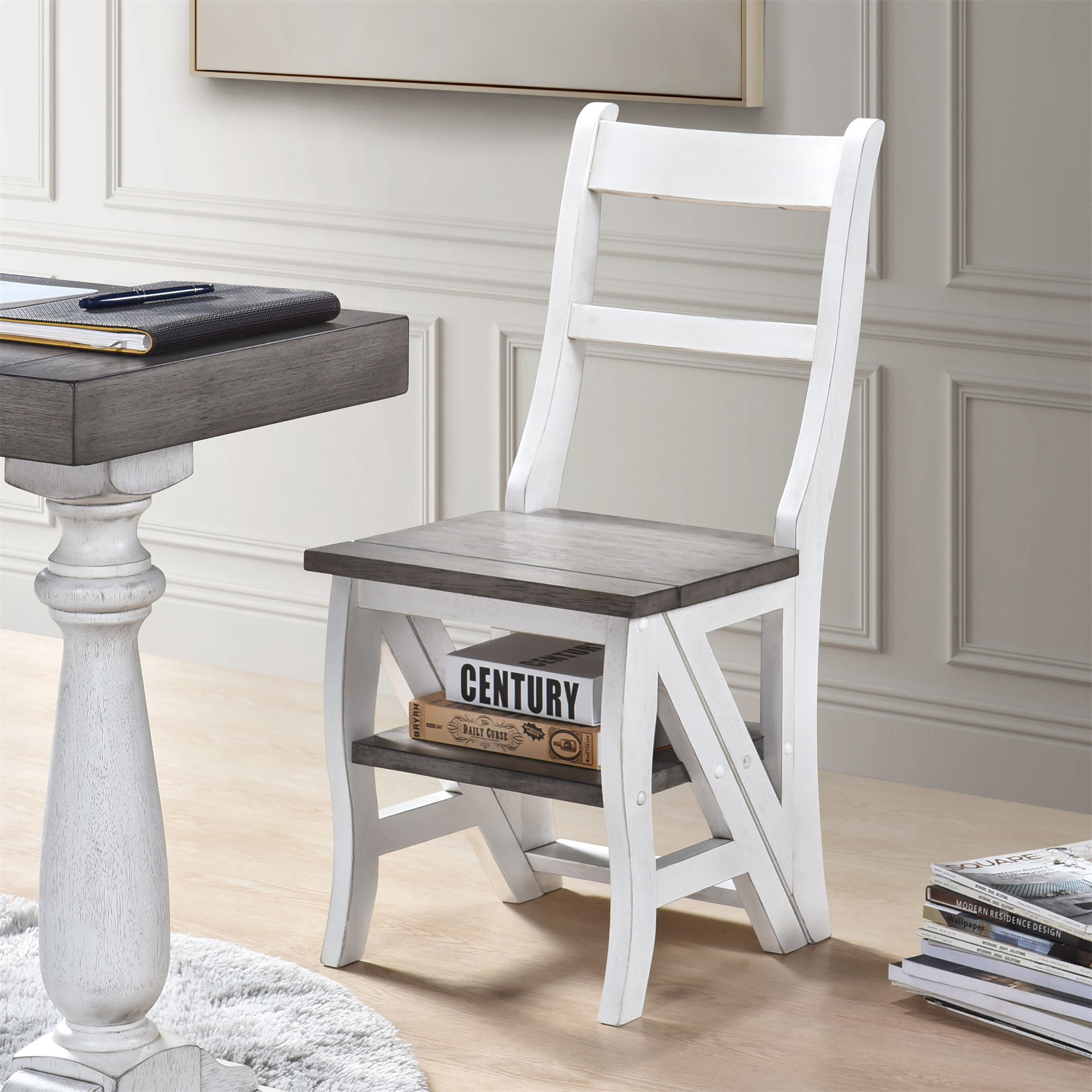 August Grove Solid Wood Foldable Ladderchair Dual Purpose Stepladders ...