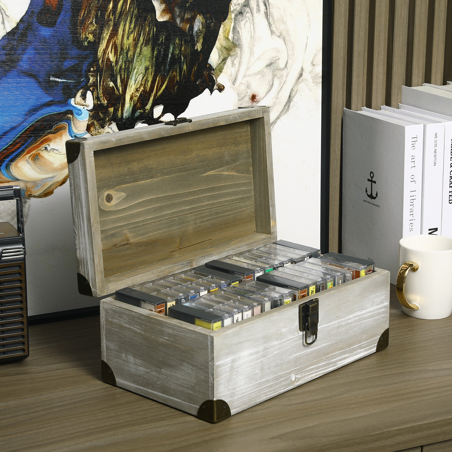 Gracie Oaks Rustic Wood Tape Storage Box | Wayfair