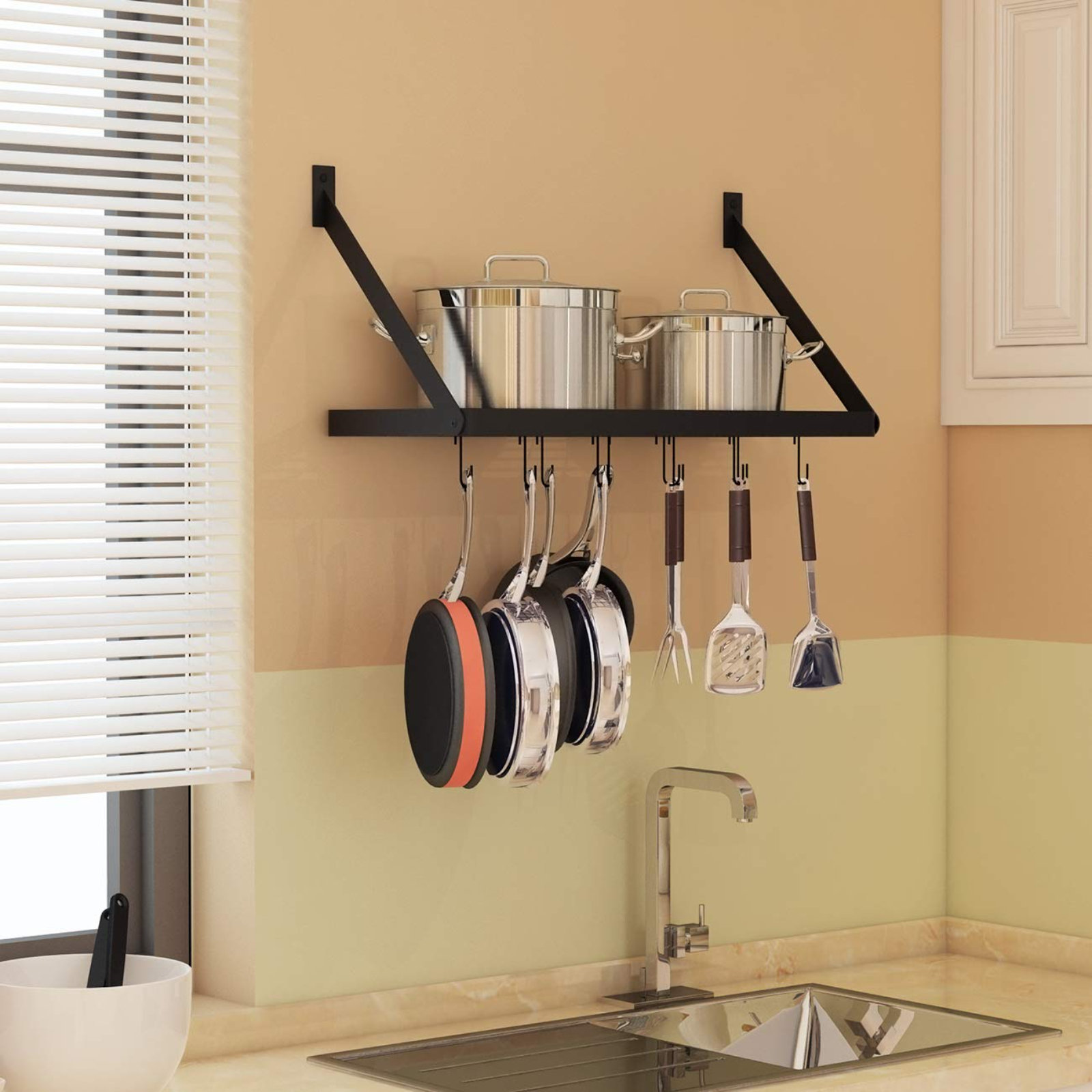 17 Stories Wall Mounted Kitchen Pot And Pan Organizer Shelf With 10 ...