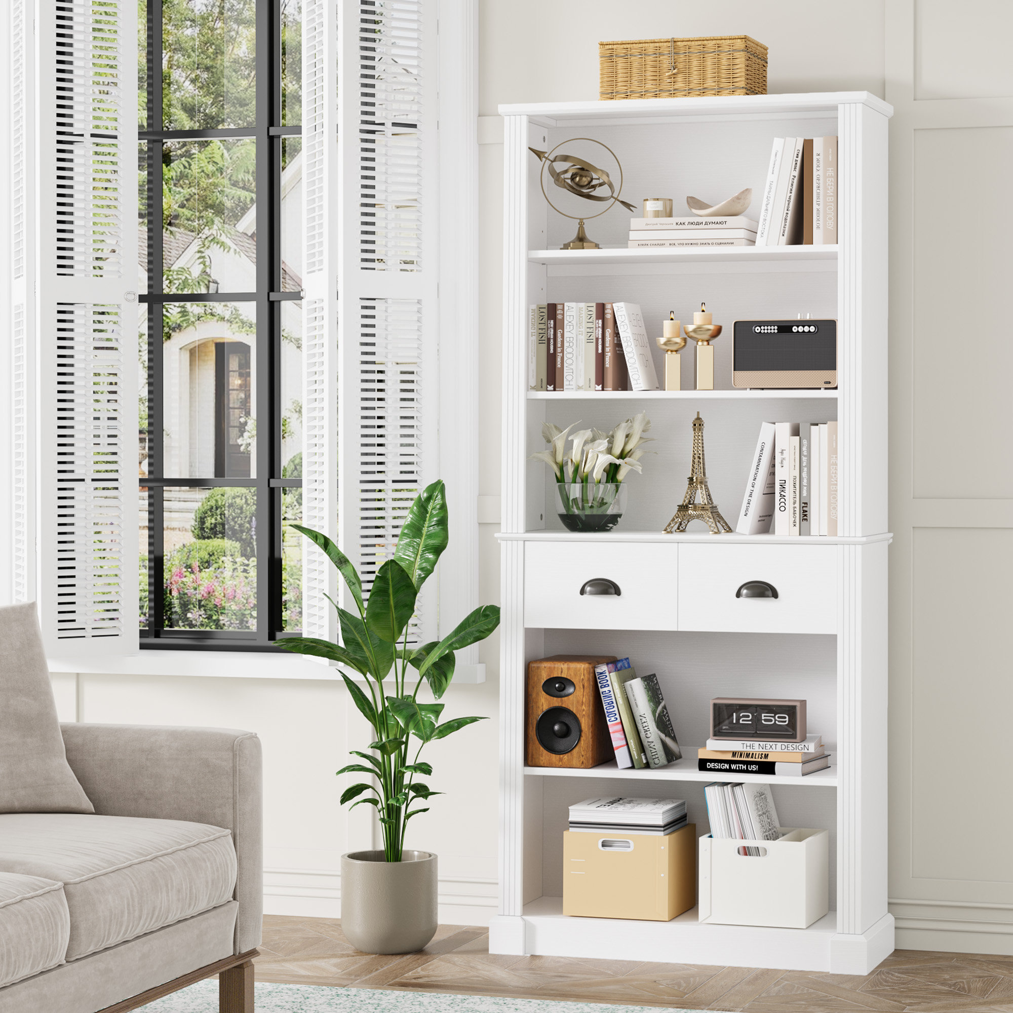 Gracie Oaks 72"H Standard Storage Bookcase With Drawers | Wayfair