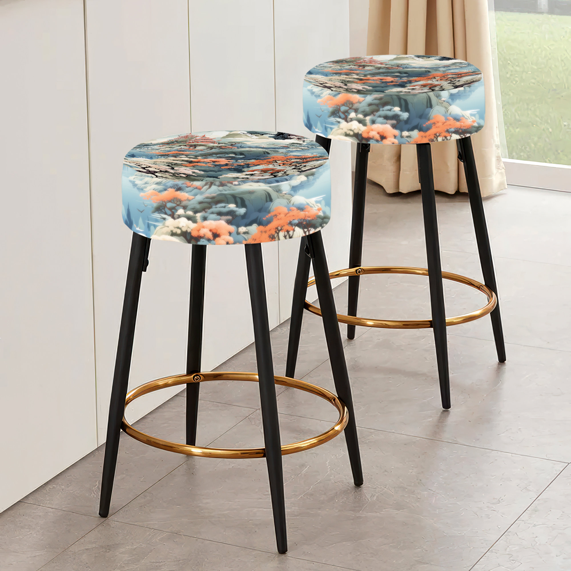 Design Art Temple Serenity - Japanese Bar Stools Set Of 2 | Wayfair