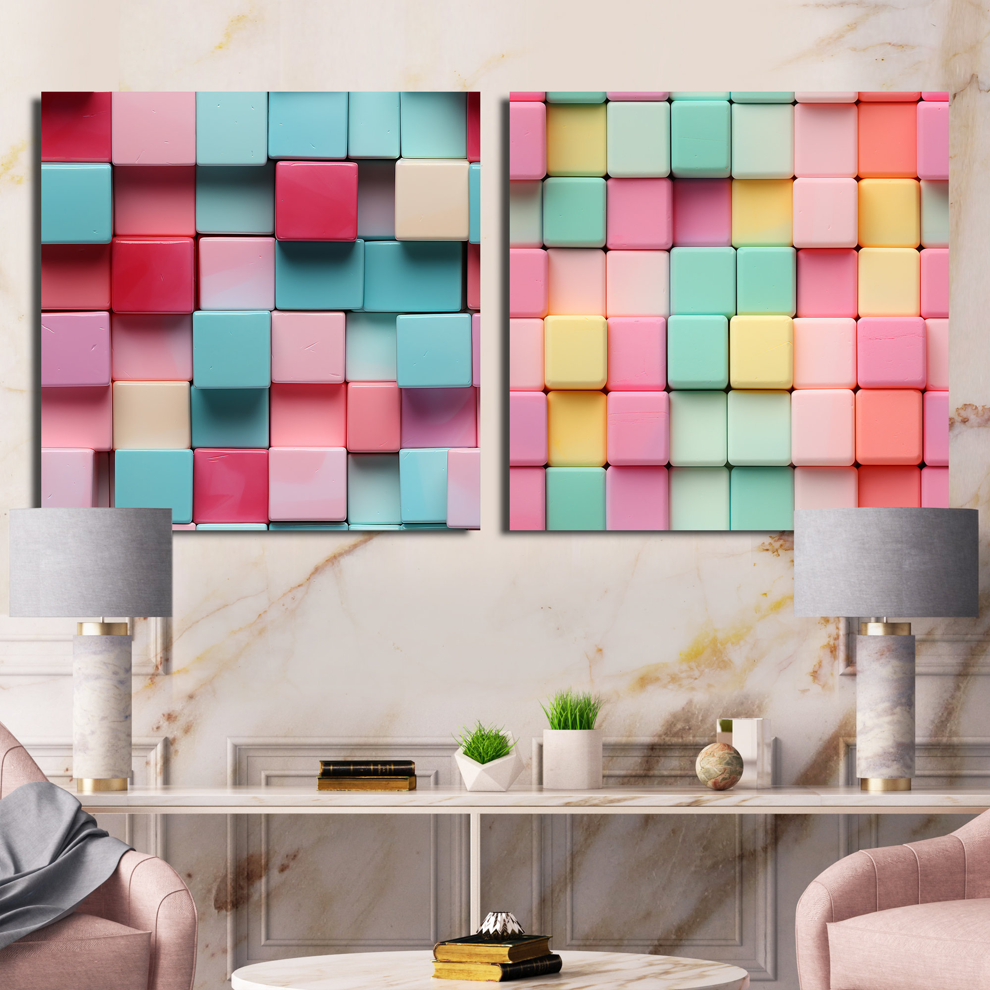 Design Art Popart Candyland Blocks - Abstract Shapes Square Collage Set ...