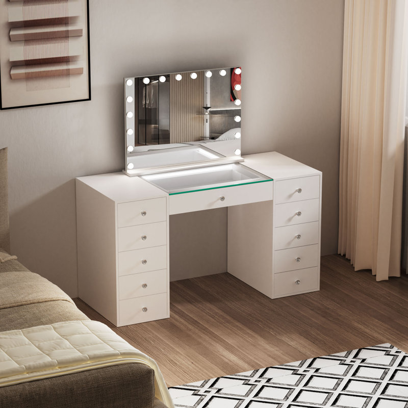 Ivy Bronx Dressing Table With Mirror Led Lights & Reviews | Wayfair.co.uk