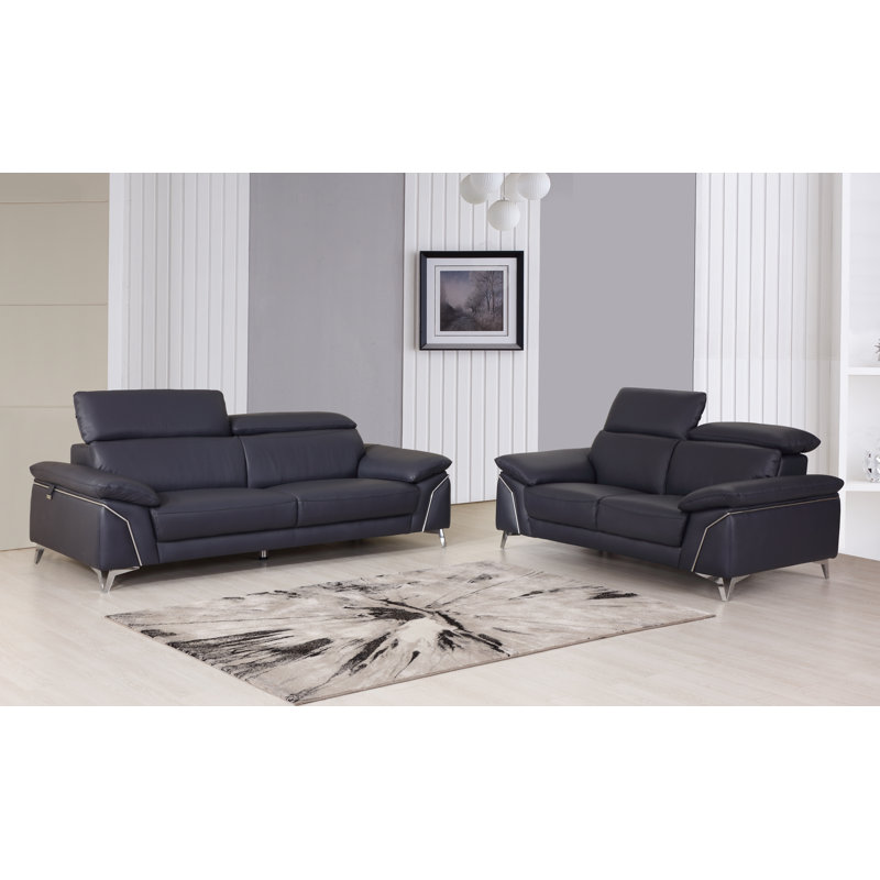 Orren Ellis Aigar 2 Piece Leather Living Room Set & Reviews | Wayfair