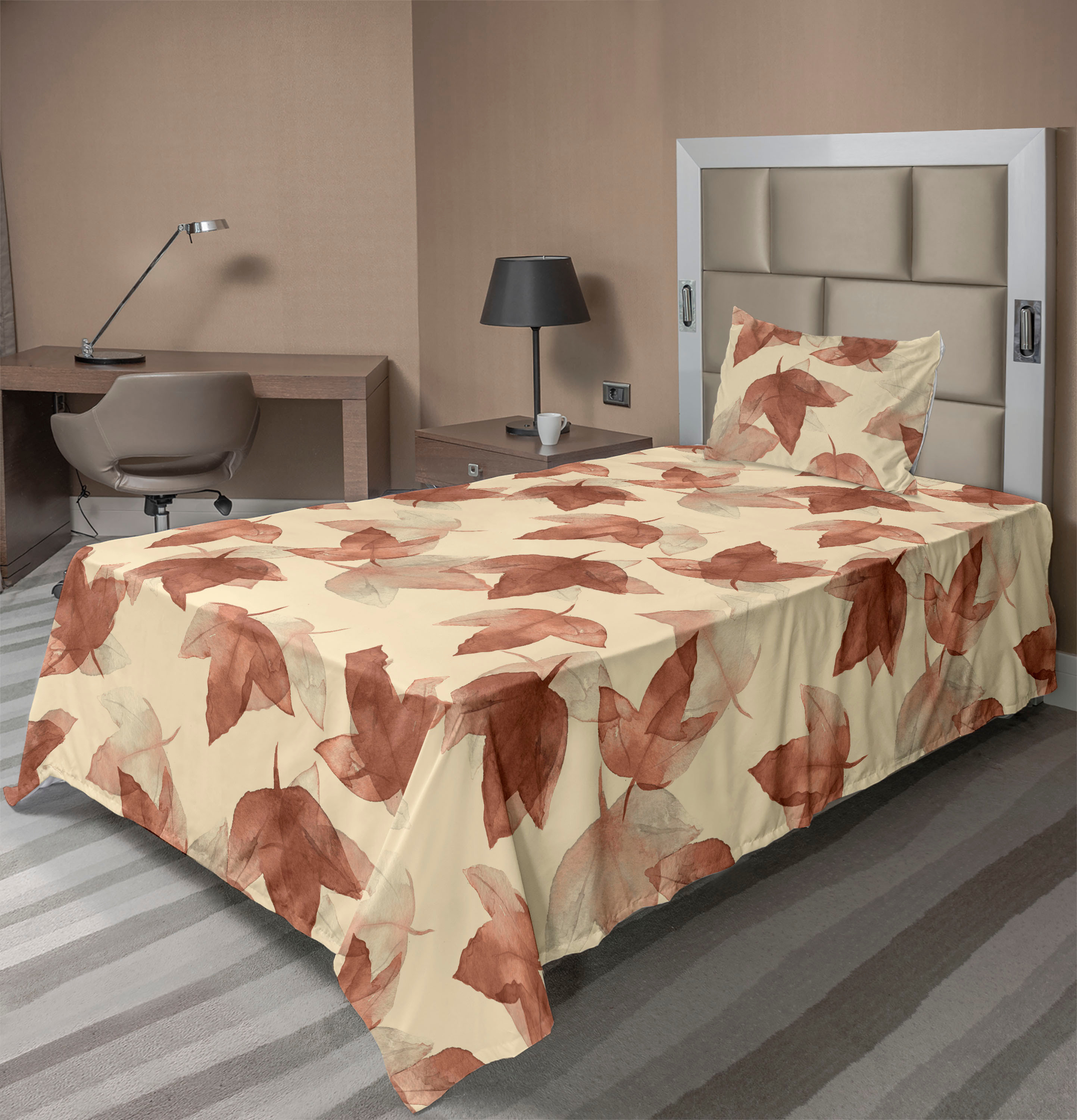 Ambesonne Falling Leaves Sheet Set Romantic Leafy Art Cream Pale Maroon ...
