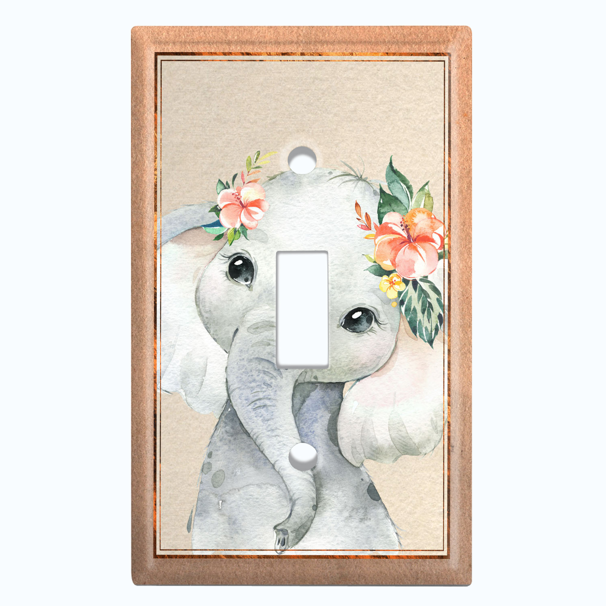 WorldAcc Cute Animal Elephant Gray Baby Flower Beige 1-Gang Toggle ...