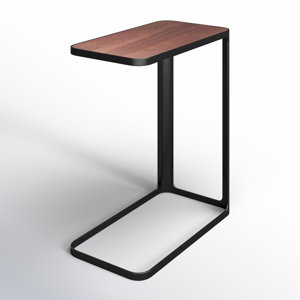 Small Metal And Wood Bedside Compact Side Table - Narrow C Shaped Slim ...