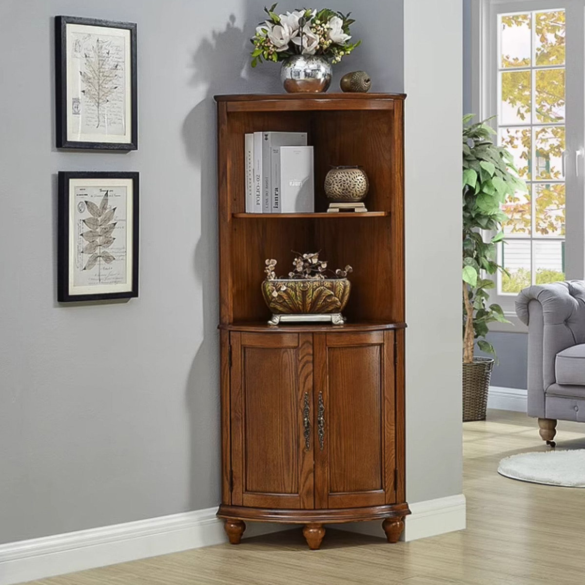 Stylistics Savvy 26.16" Cherry color Corner Solid Wood Accent Cabinet ...