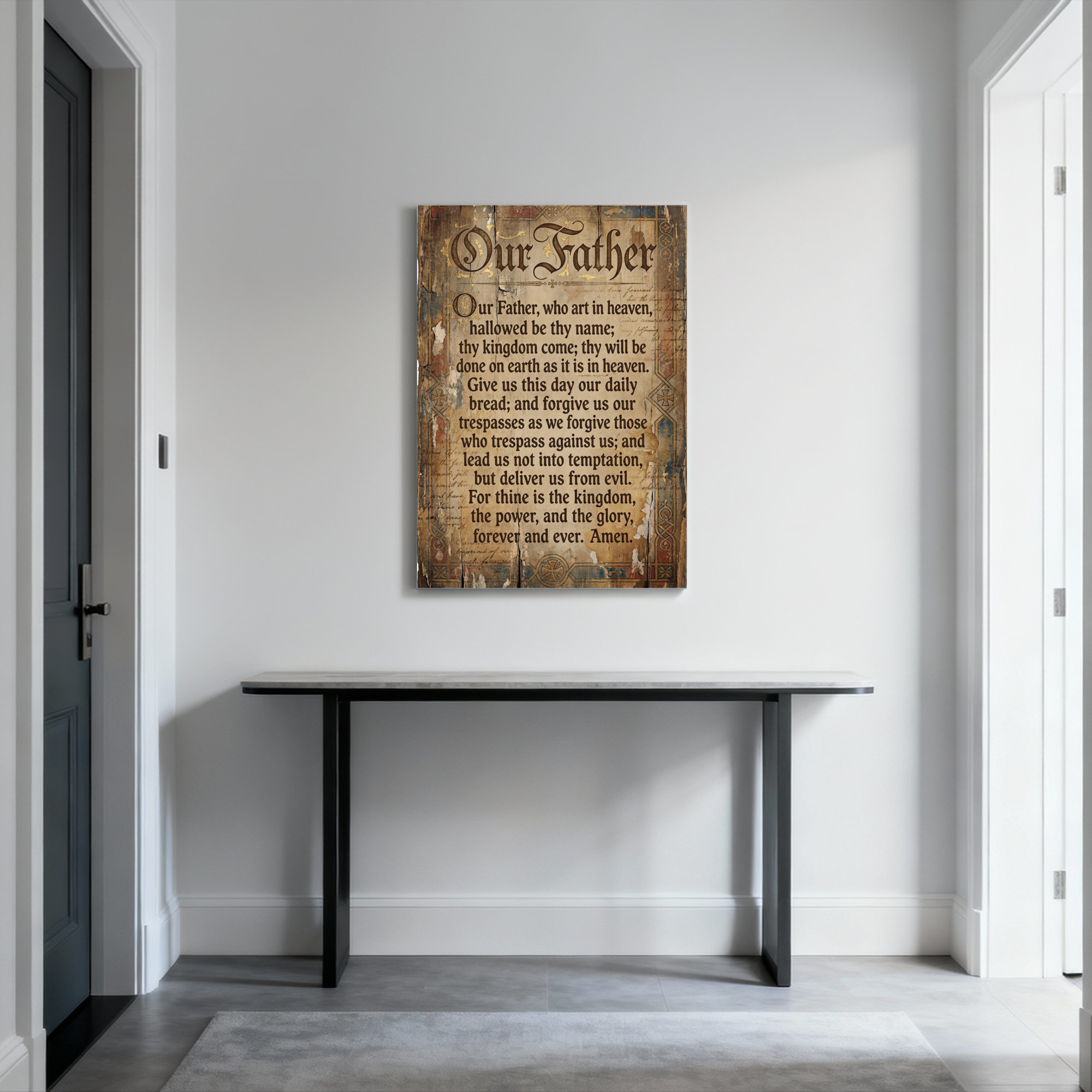 August Grove® Our Father Prayer Vintage Wood Texture Canvas Wrapped ...