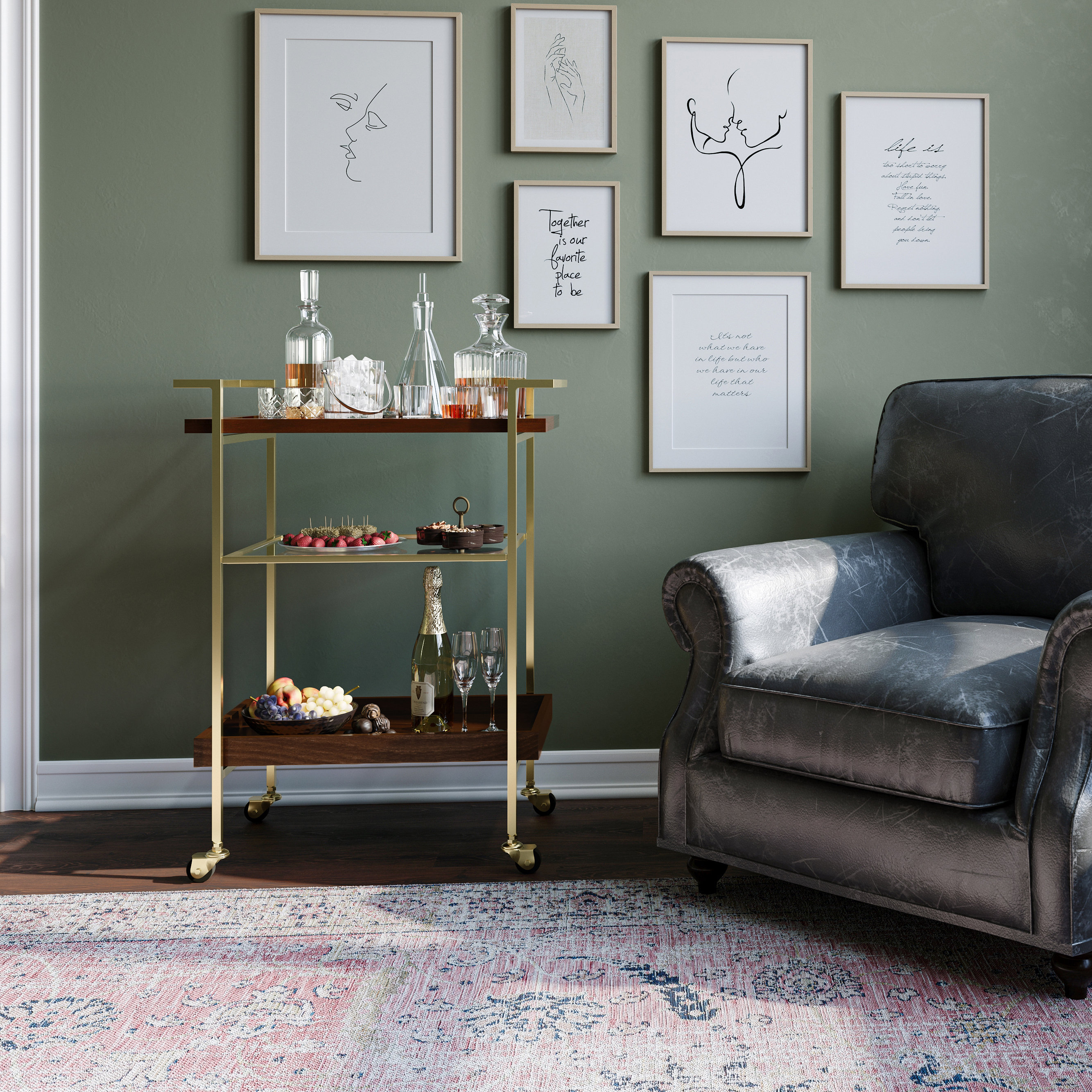 Simpli Home Jace SOLID MANGO WOOD 26 inch Bar Cart in Cognac | Wayfair