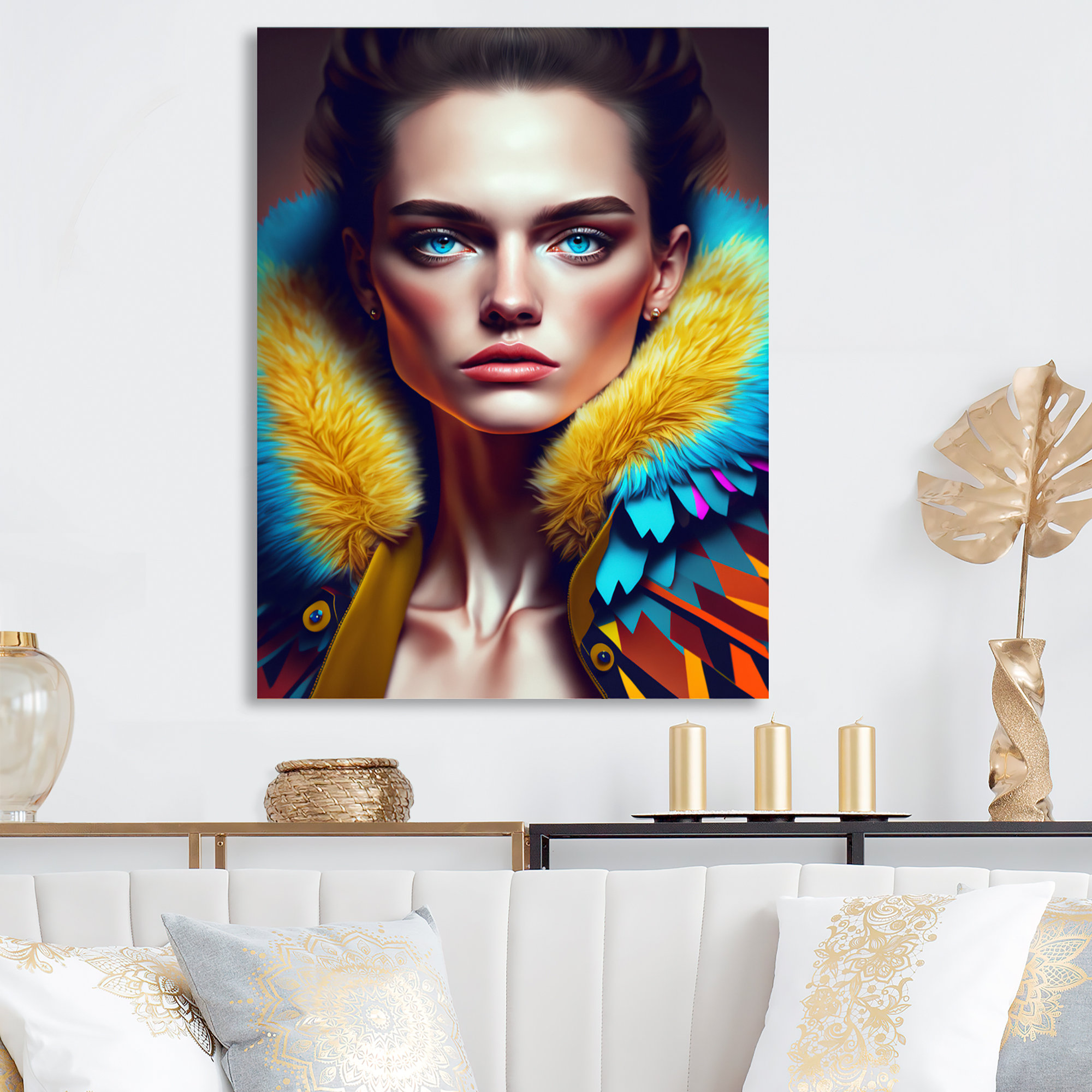 Design Art Colorful Sensual Woman in Fur Coat V - Graphic Art on Canvas ...