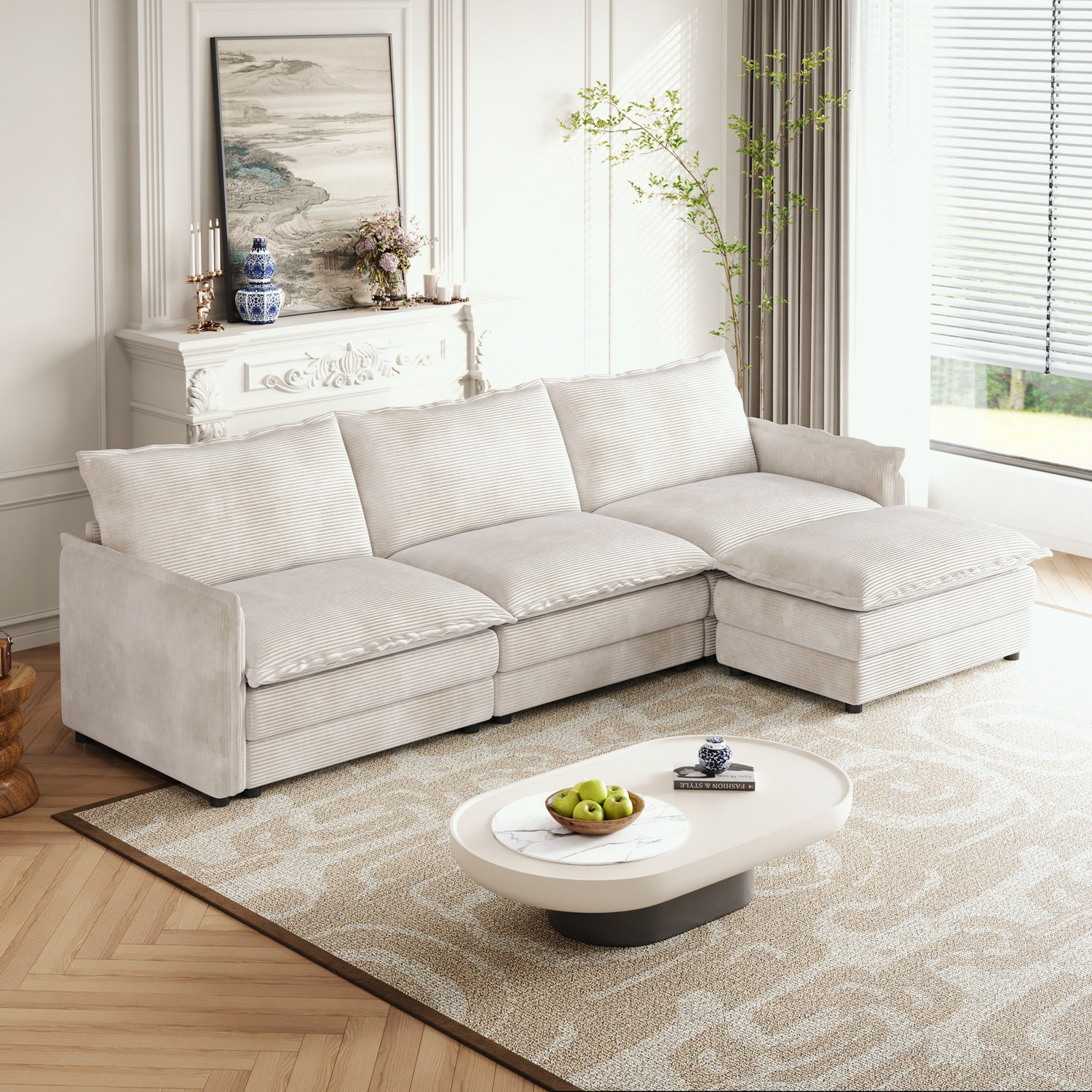 Latitude Run® 3-Seater L Shaped Couch Set with Movable Footrest and 3 ...