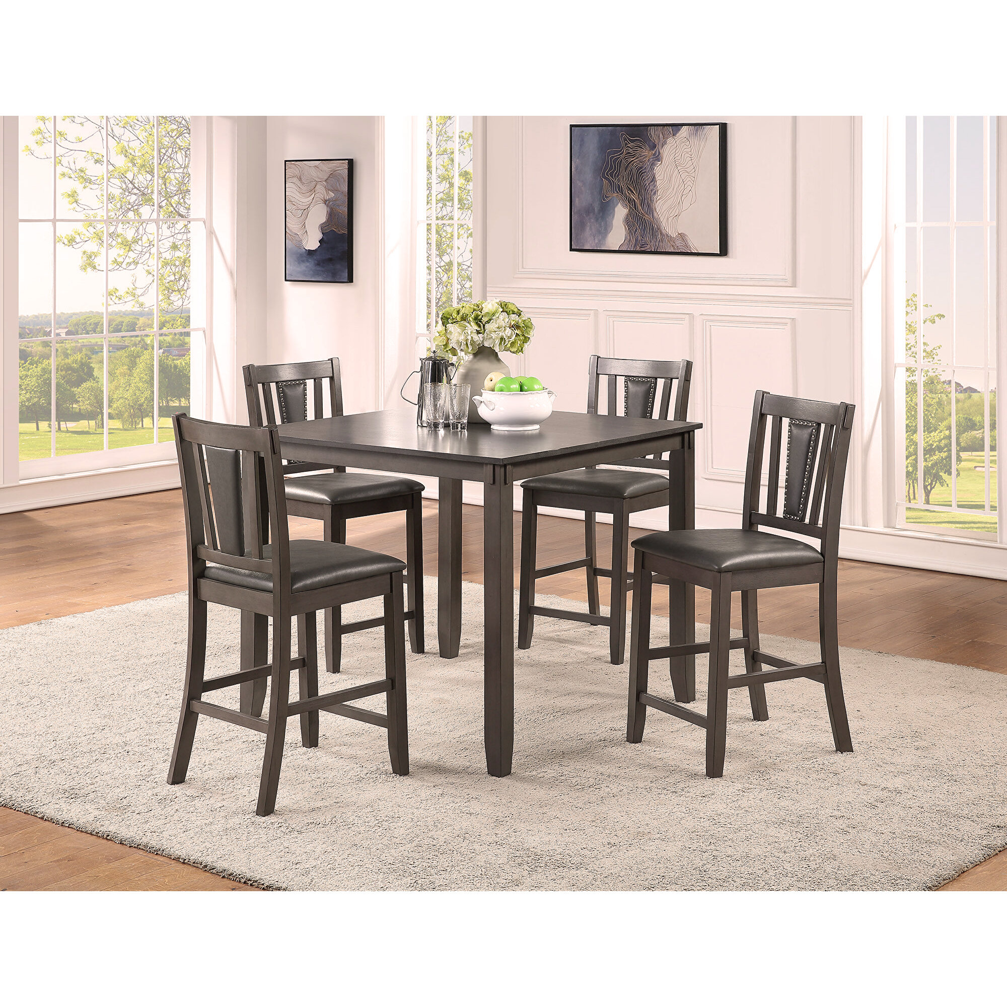 Lark Manor™ Grey Finish Dinette 5pc Set Kitchen Breakfast Counter ...