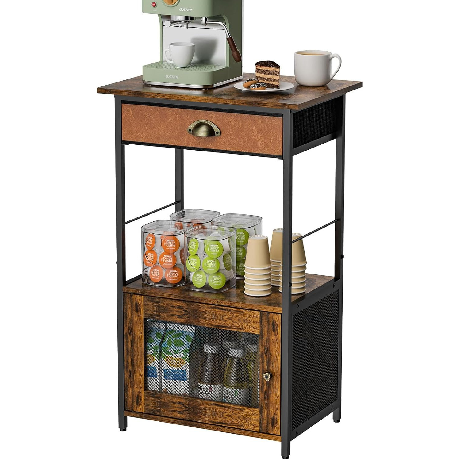 DONIVE Coffee Bar Station, 3-Tier Small Coffee Stand Station with ...