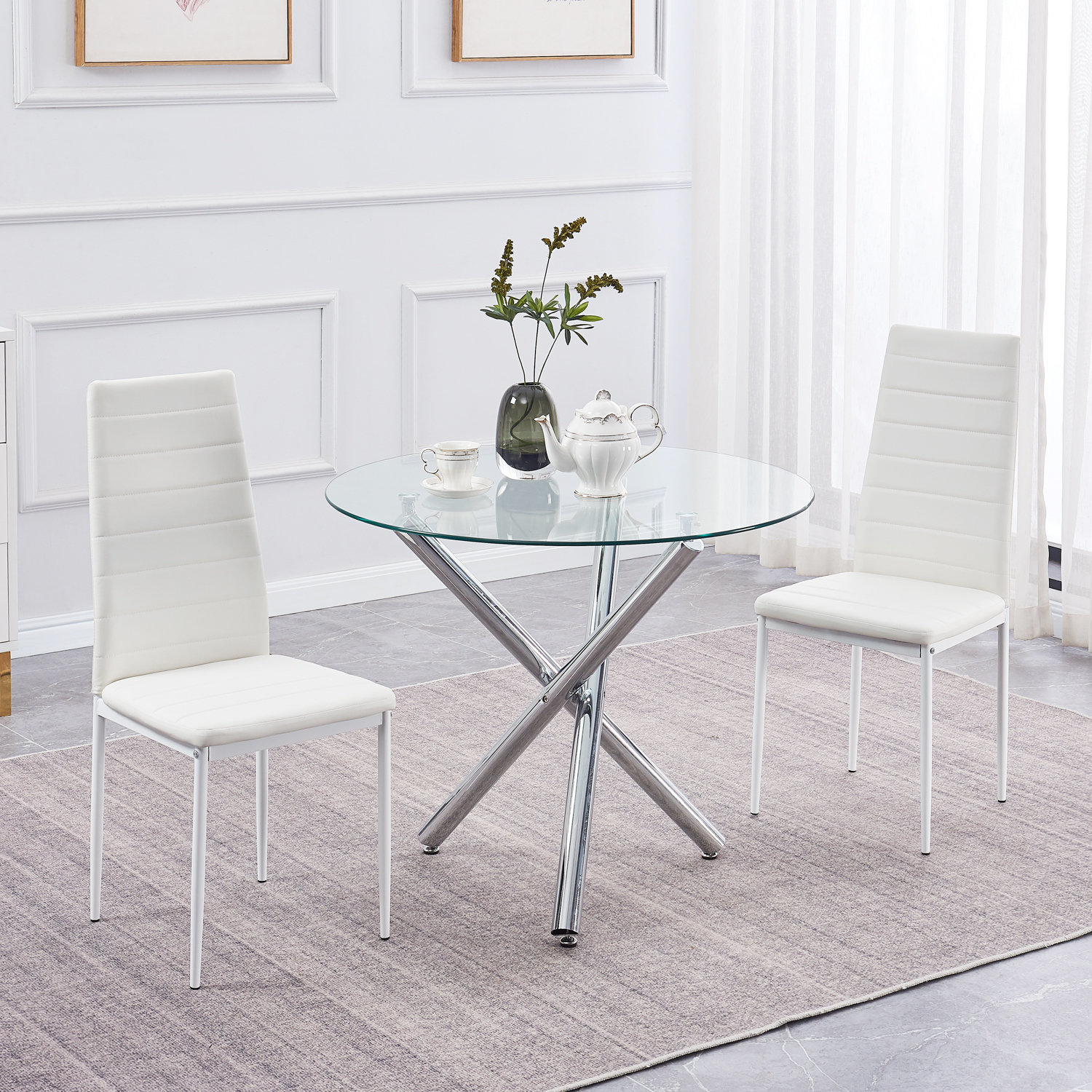 Ebern Designs Clausell 3 - Piece Glass Top Three Leg Dining Set | Wayfair