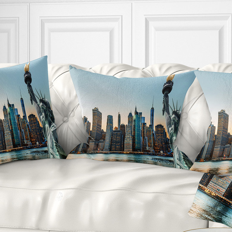 Design Art New York City Skyline Panorama - Cityscape Printed Pillow ...