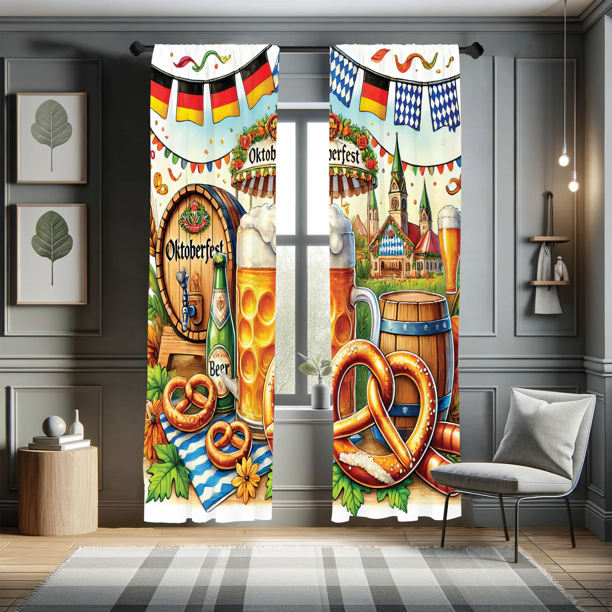 Ophelia & Co. Oktoberfest Curtains, Pretzel Beer Flags Leaf, Pair of 28 ...
