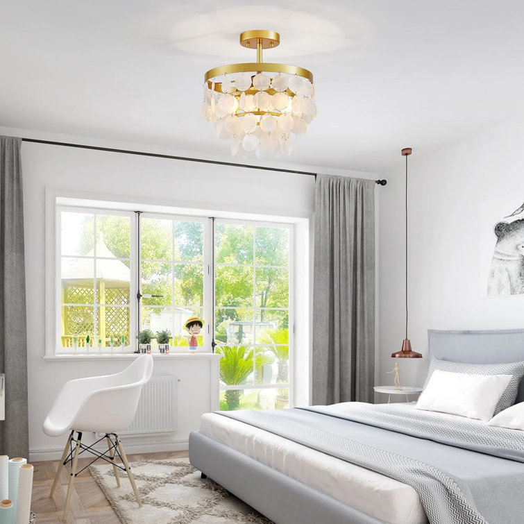 Mercer41 Gold Capiz Shell Chandelier With White Shell Shade, Adjustable ...