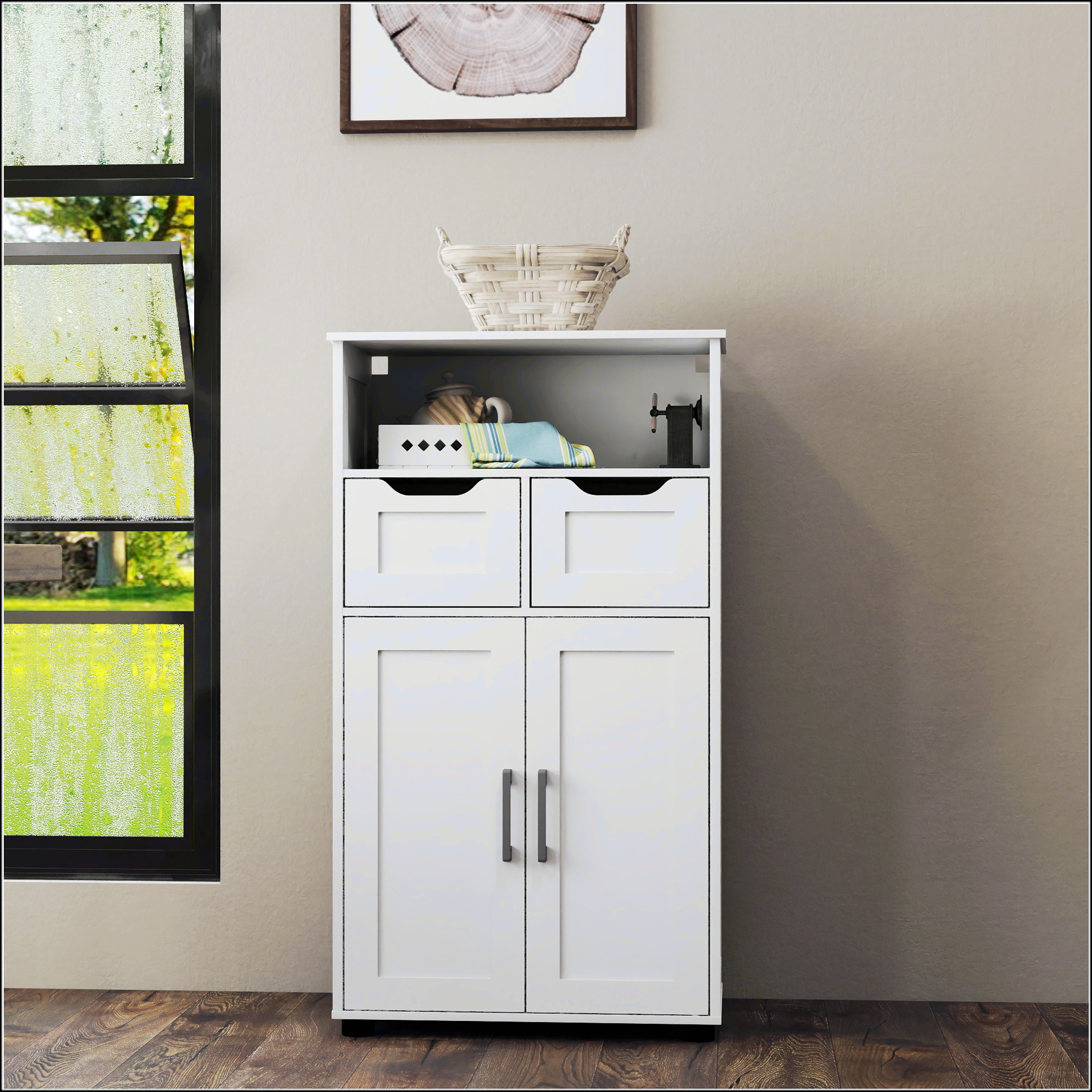 MaMa Farmhouse Storage Cabinet with Adjustable Shelves And Open Shelves ...