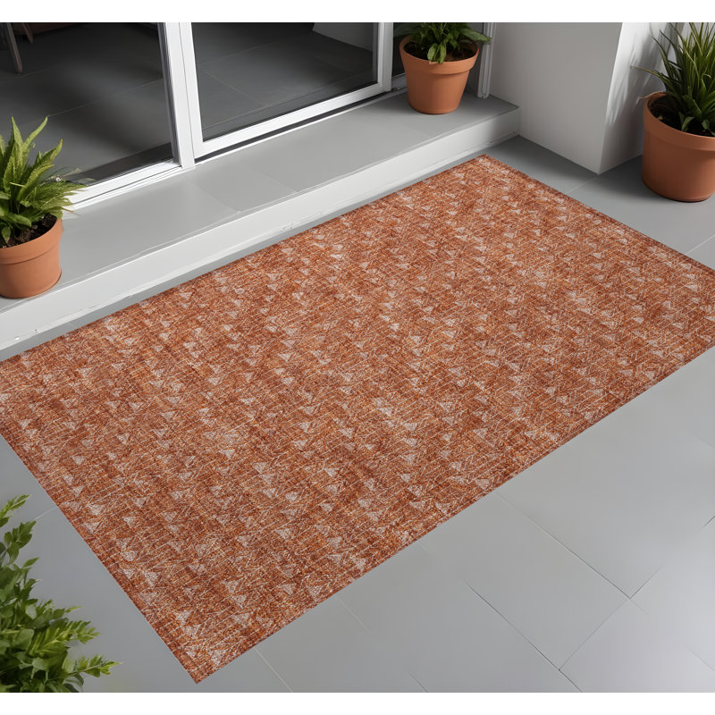 HomeRoots 2' X 3' Terra Cotta Geometric Washable Non Skid Indoor ...