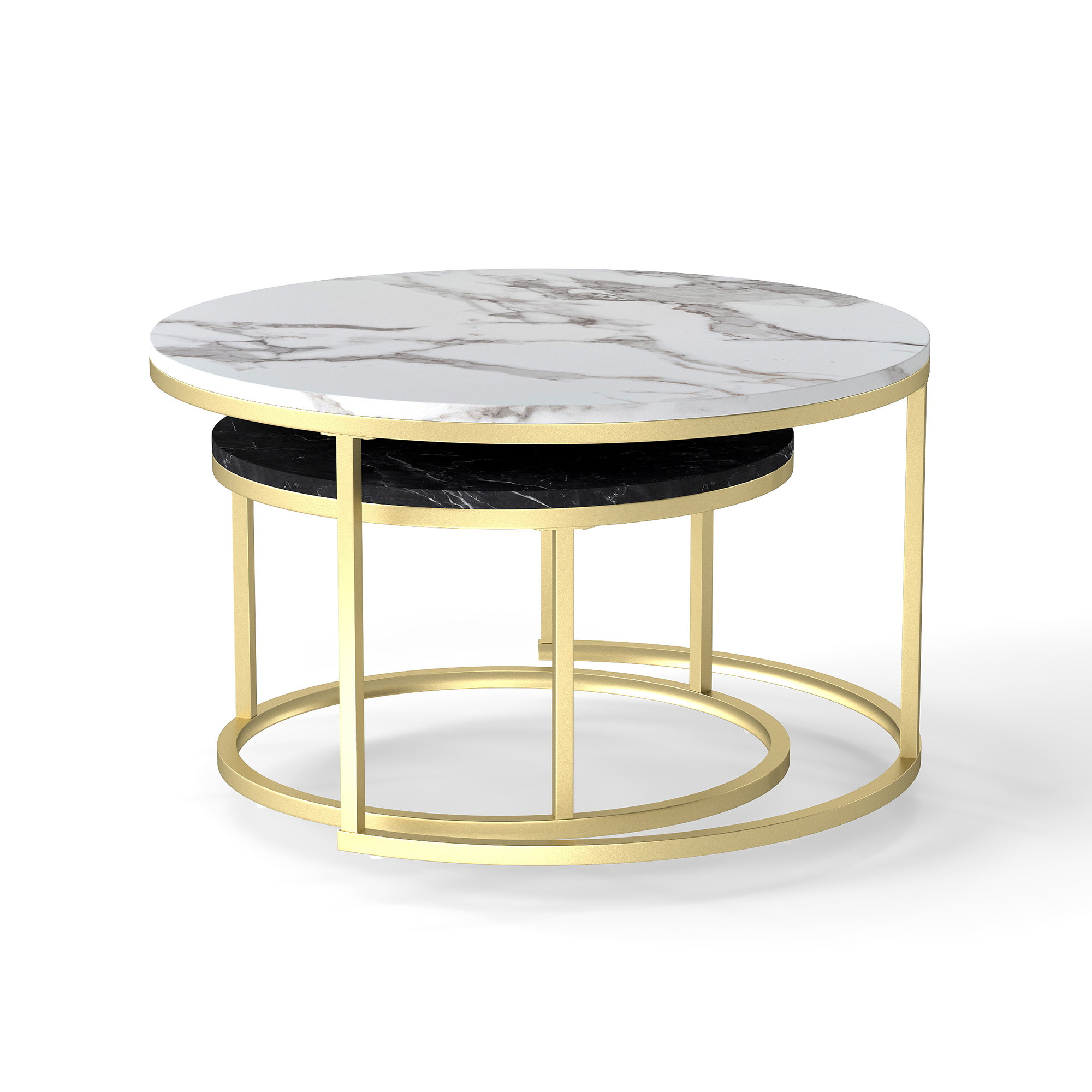 Mercer41 Round Coffee Table Nesting Tables Set Of 2, Modern Design ...