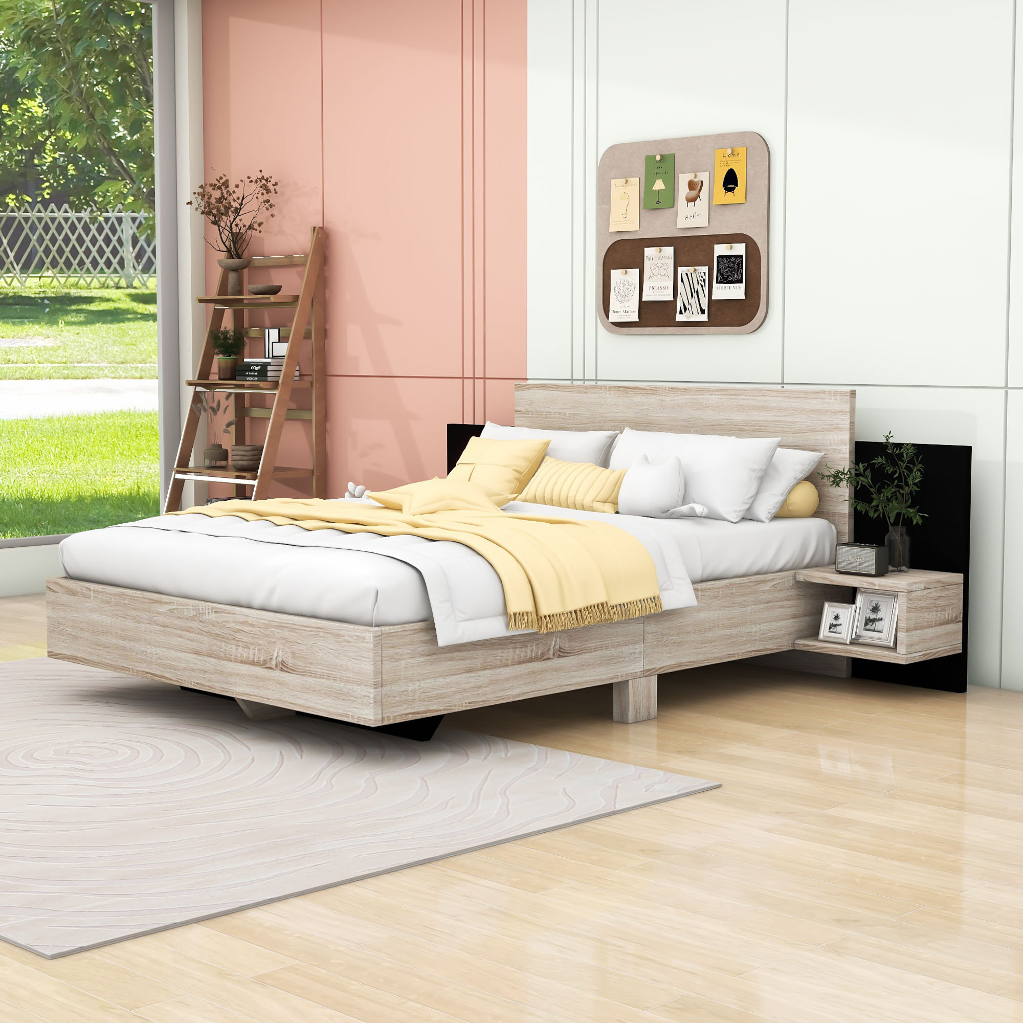 Latitude Run® Floating Platform Bed with Nightstand, Lights and Slats ...