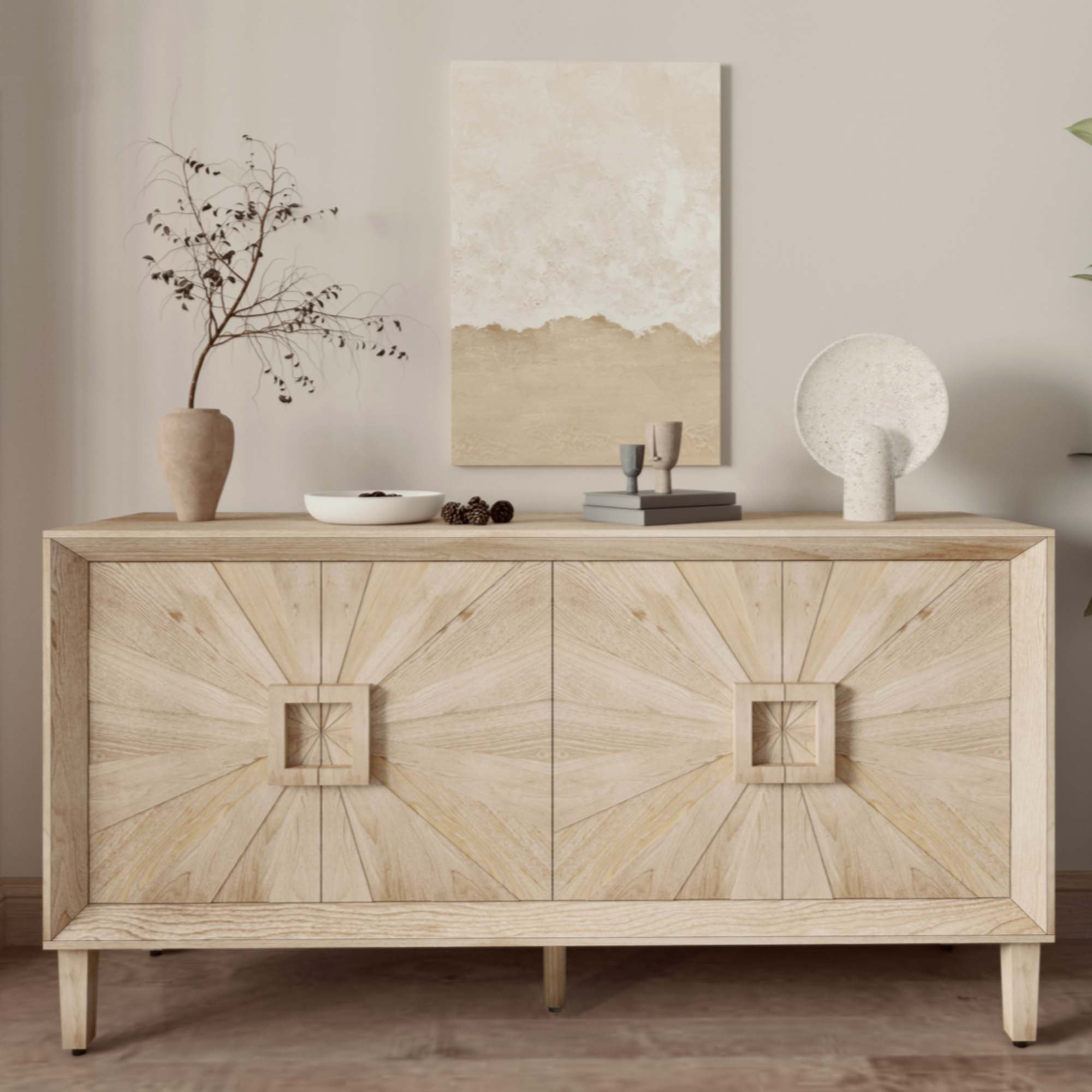 Latitude Run® Premium Rustic American Farmhouse Credenza - Symmetrical ...
