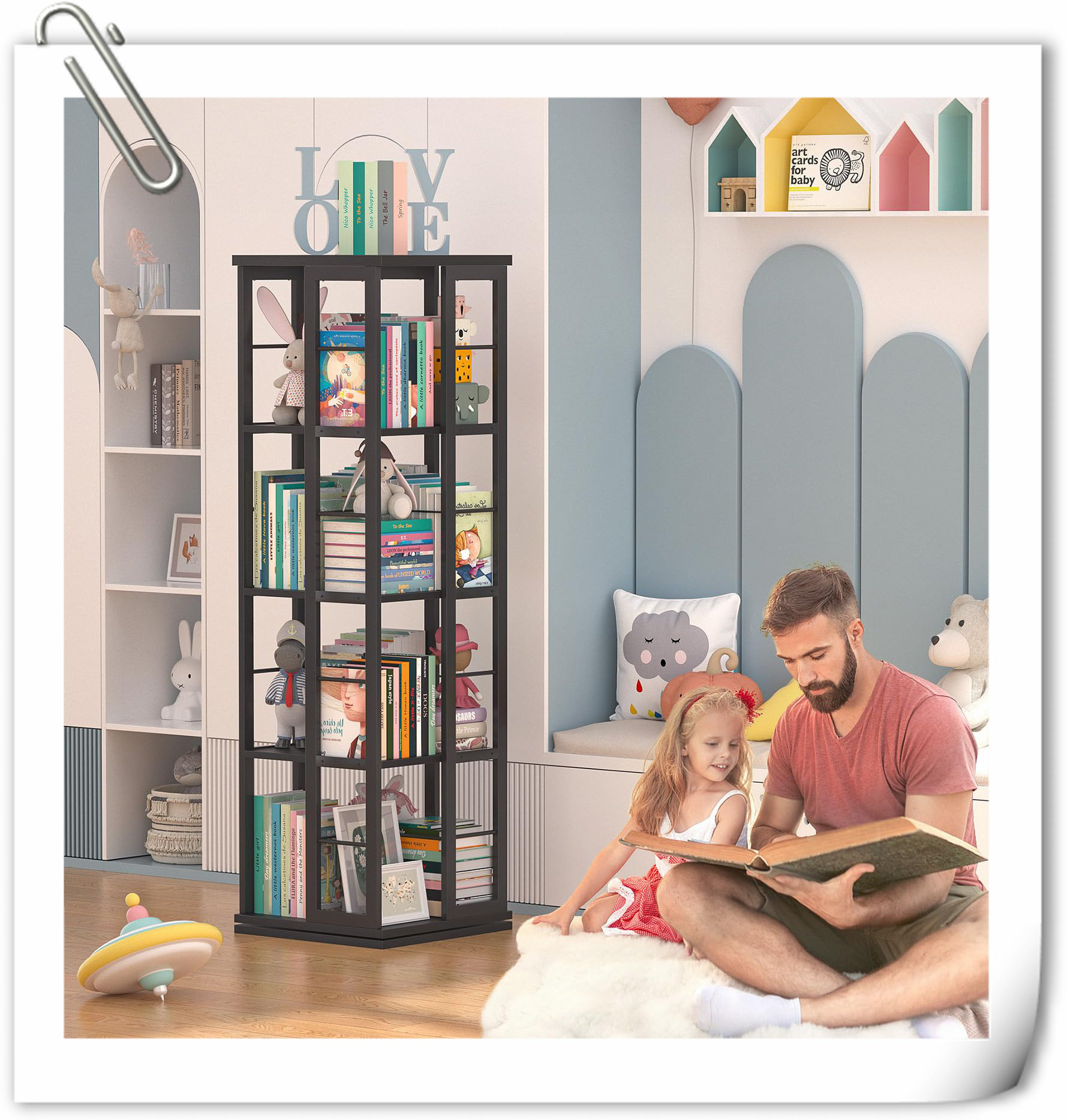 Latitude Run® Solid Wood Rotating Bookshelf, 360-Degree Display Corner ...