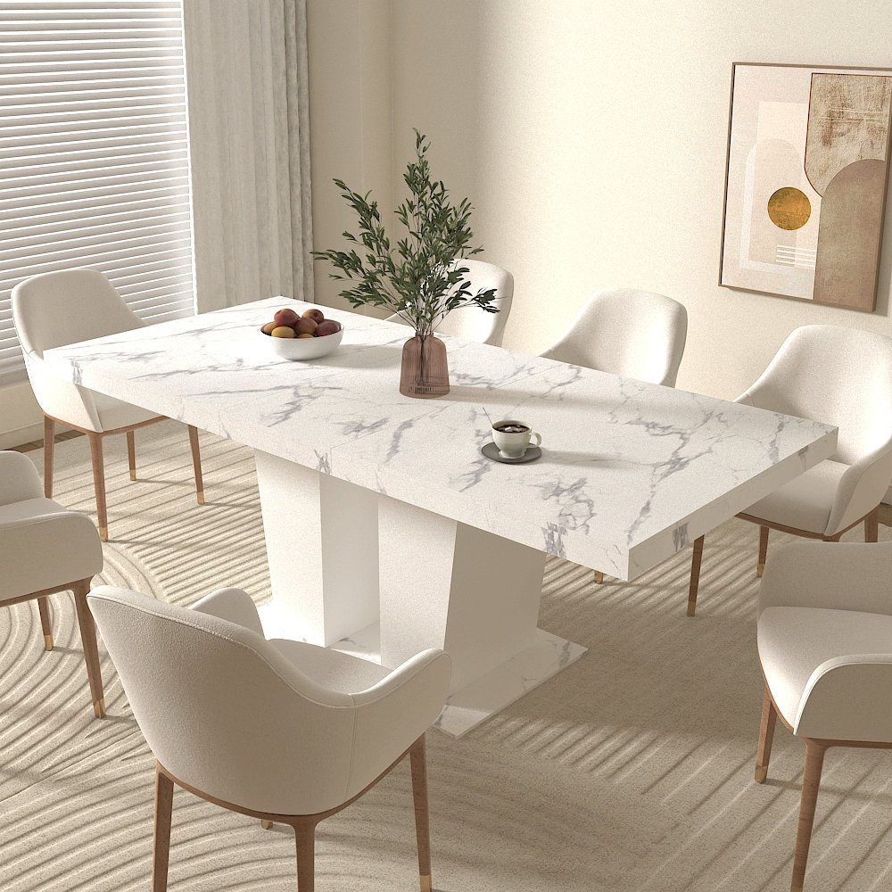 Latitude Run® Extendable Dining Room Table For 6-10 Modern White Faux ...