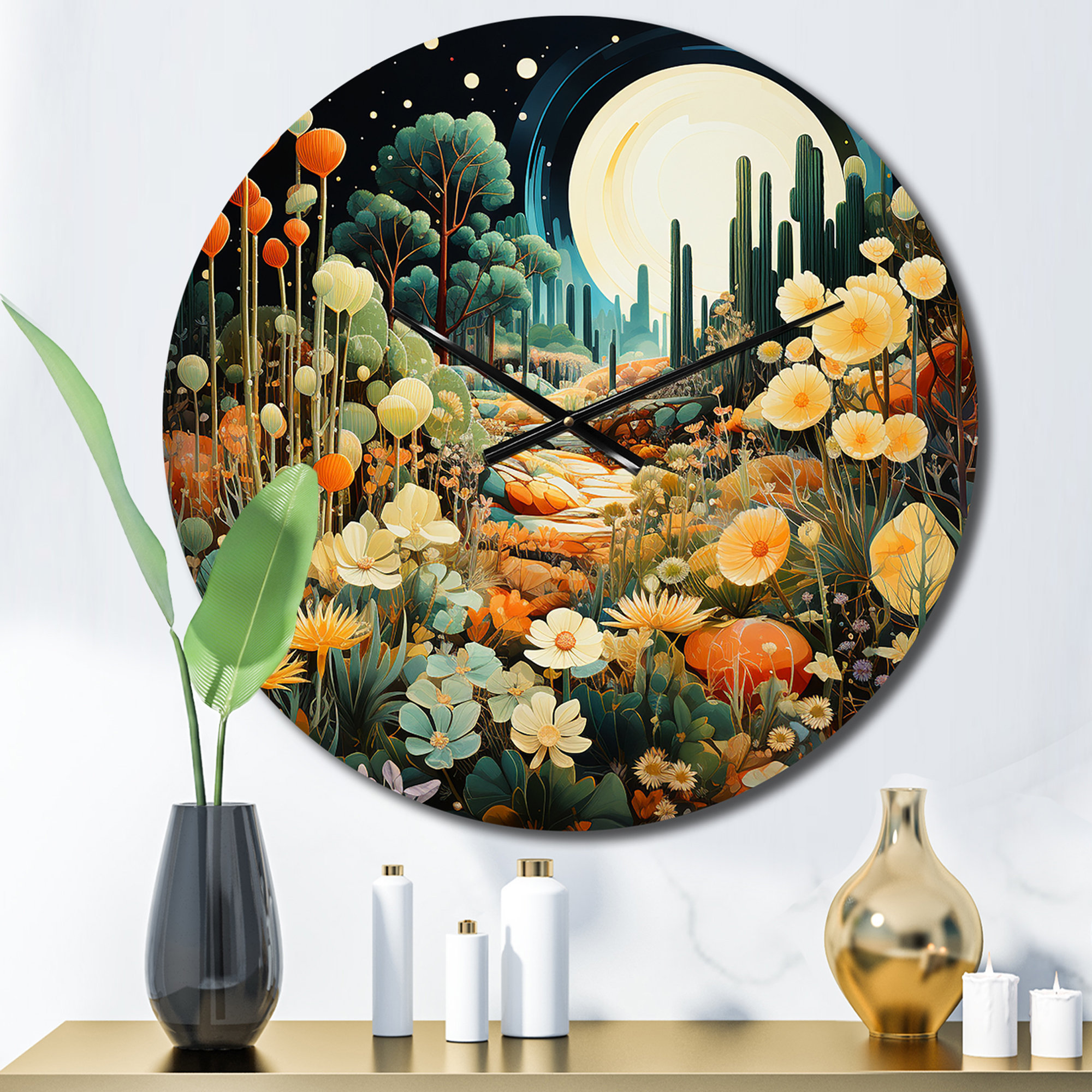 Design Art Teal Green Cactus Oasis - Floral Wall Clock - Wayfair Canada