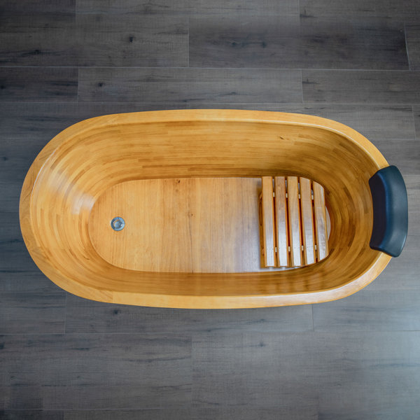 WoodBridge 59'' x 29.5'' Freestanding Soaking Wood Bathtub | Wayfair