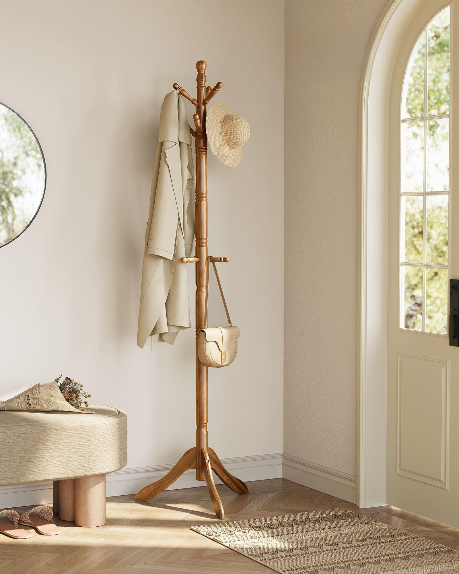 Foundry Select Solid Wood Coat Rack And Stand, Free Standing Hall Coat ...