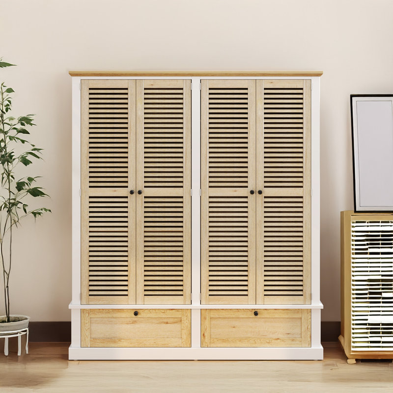 Latitude Run® 4 Shutter Door Wardrobe Armoire Closet with 2 Drawers ...
