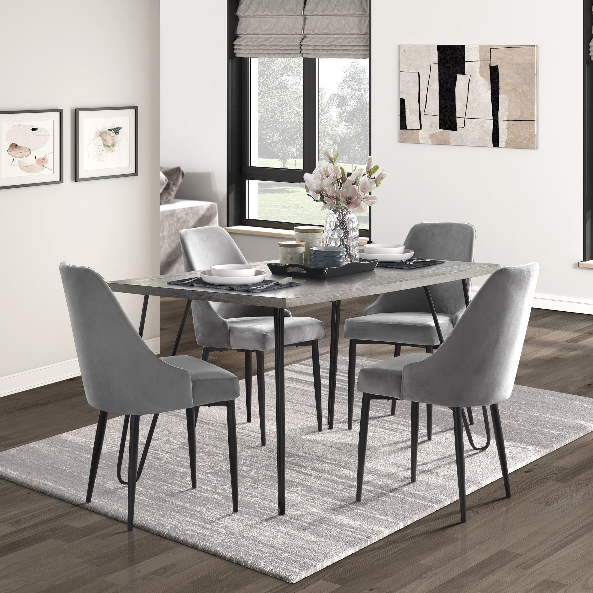 Corrigan Studio® Modern Sleek Design 5pc Dining Set Table and 4x Side ...