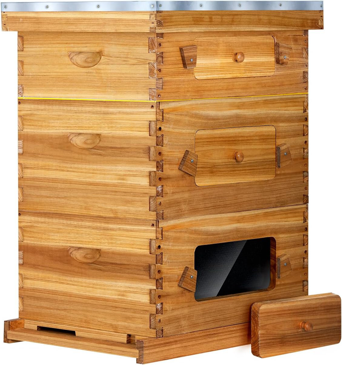 One Allium Way® 10-Frame Langstroth Beehive with Windows, Beeswaxed Coated Bee Hive for ...