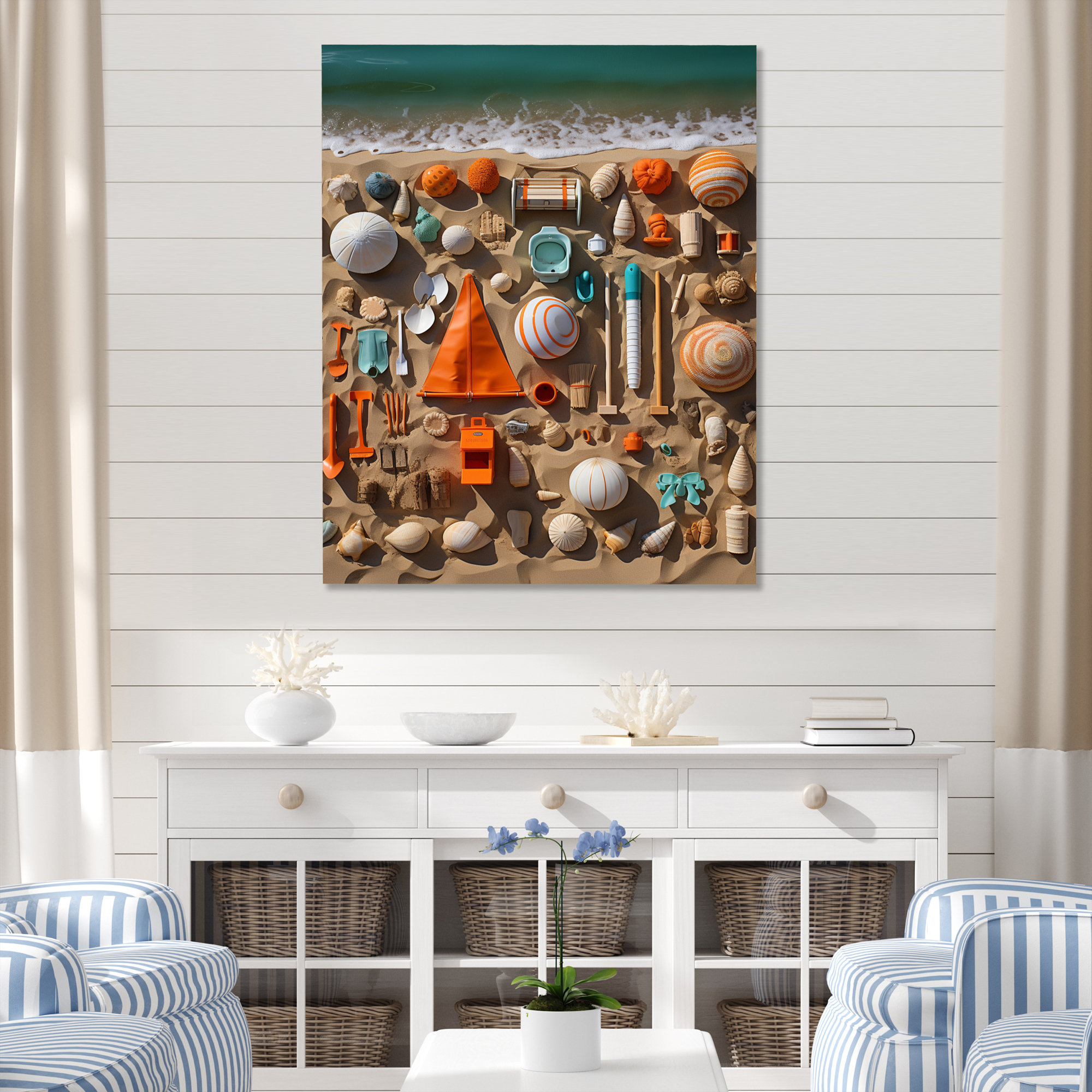 Rosecliff Heights Beach Toys Collage I - Beach Canvas Print | Wayfair